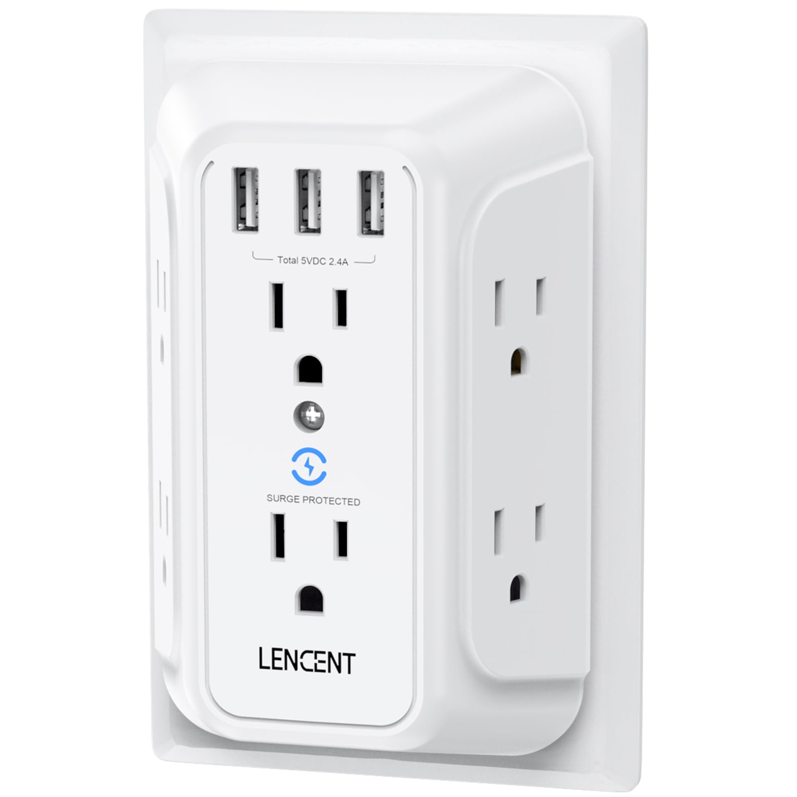 LENCENT 6 Plug Outlet Extender with 3 USB Ports, Surge Protector Power ...