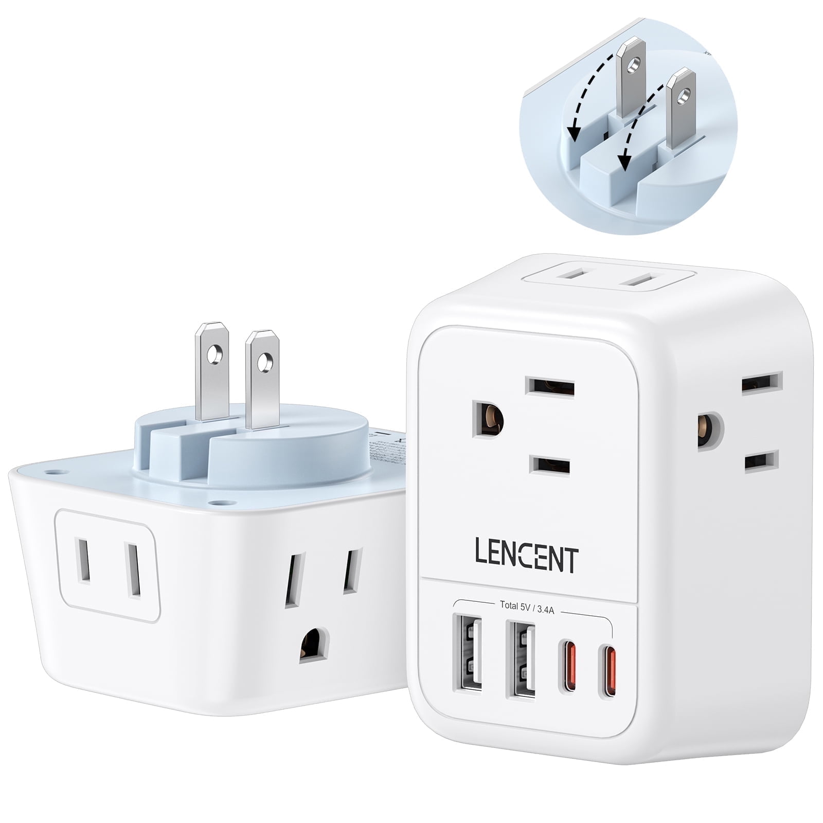 LENCENT Multi Plug Outlet Adapter,2 to 3 Prong Outlet Extender, Wall ...