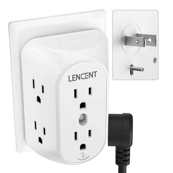 LENCENT Outlet Extender, 6 Wide-Spaced Outlets, Wall Tap with Surge ...