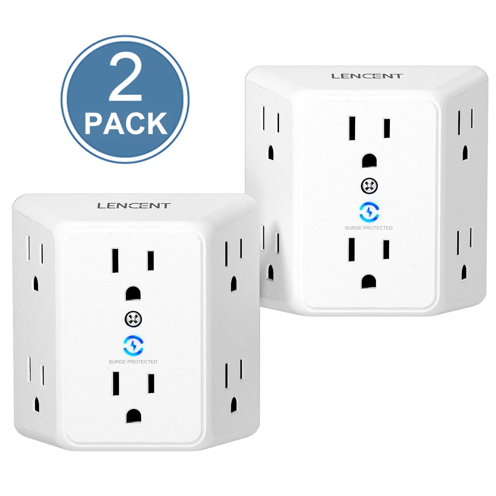 LENCENT Multi Plug 6 Outlet Extender, 2 Pack Surge Protector Wall Tap ...