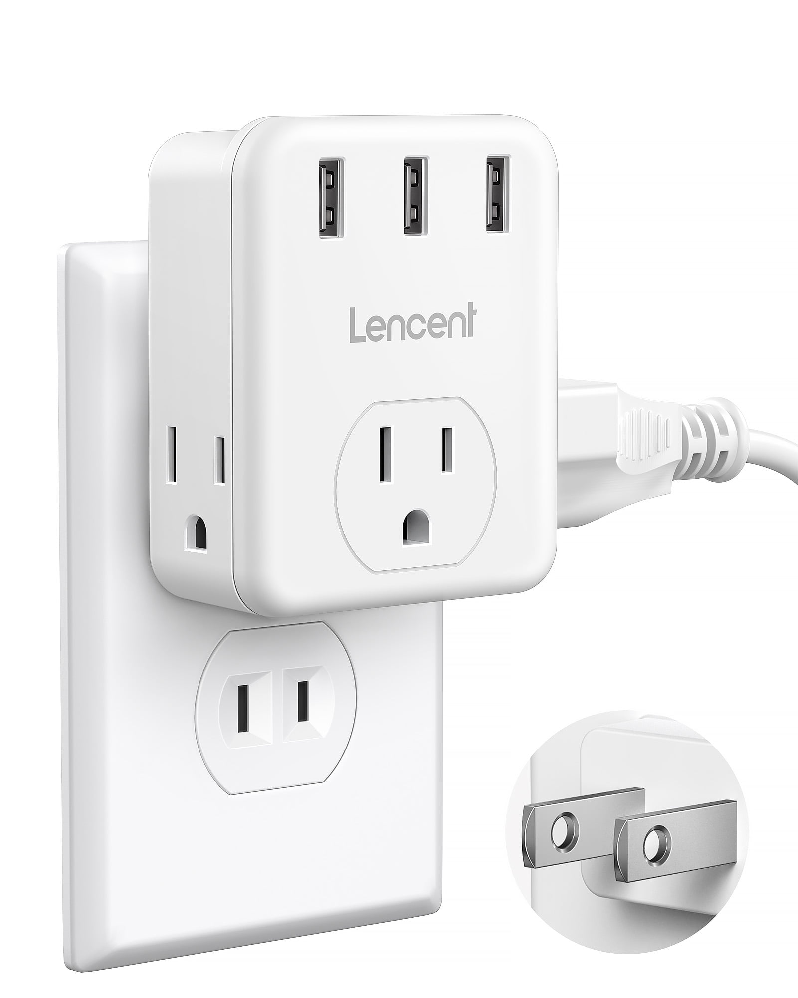LENCENT Outlet Extender with 2 Prong Adapter, 3-Way Splitter & USB ...