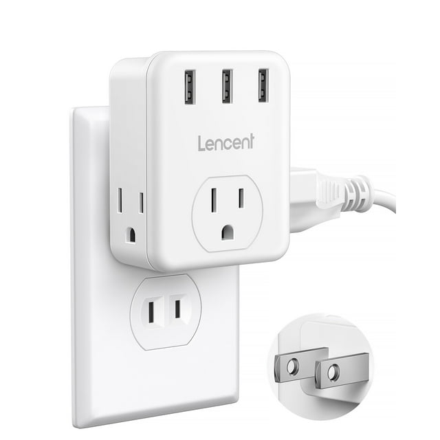LENCENT Outlet Extender with 2 Prong Adapter, 3-Way Splitter & USB ...