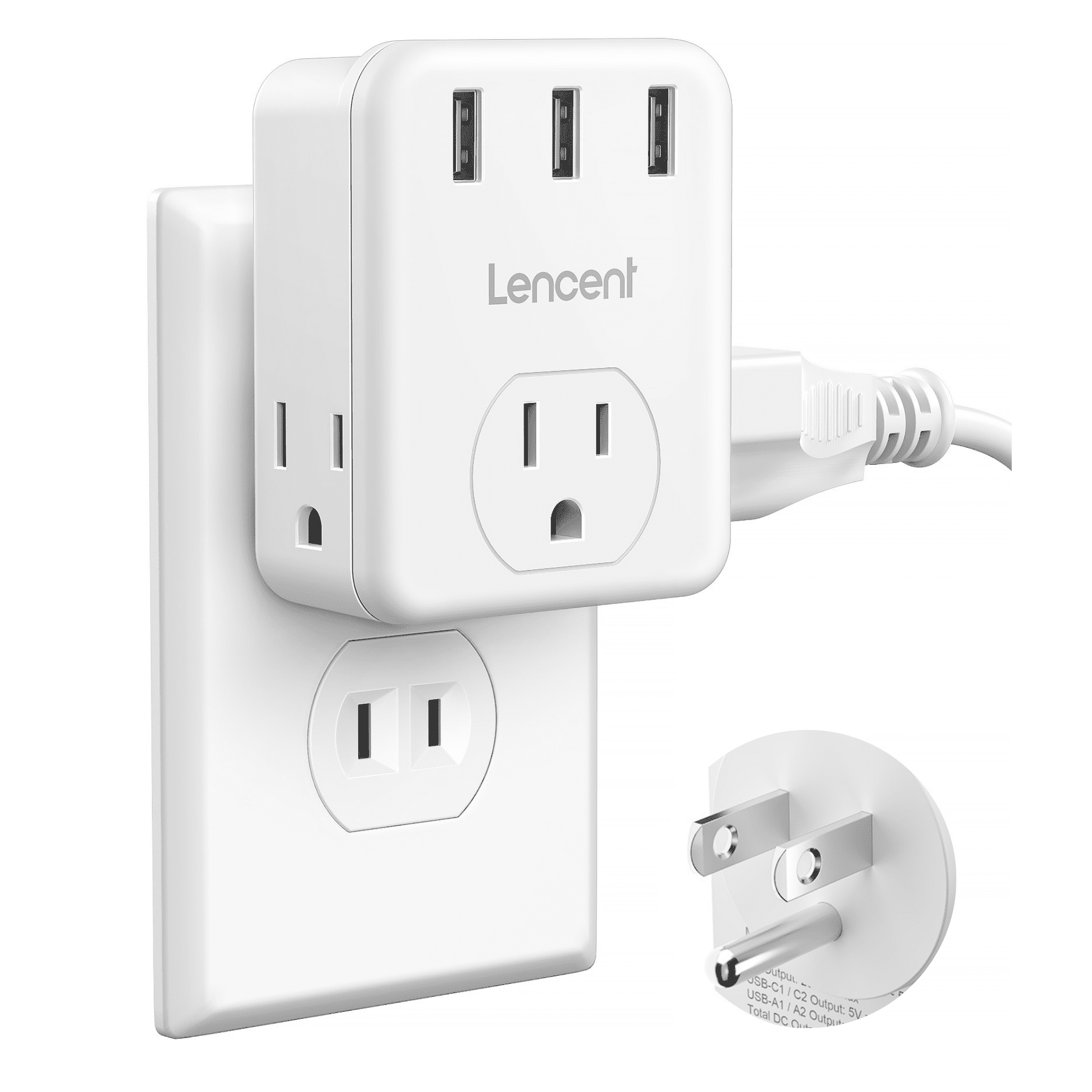 LENCENT Multi usb Plug Outlet Extender,Wall adapter Charger, 3 Way ...