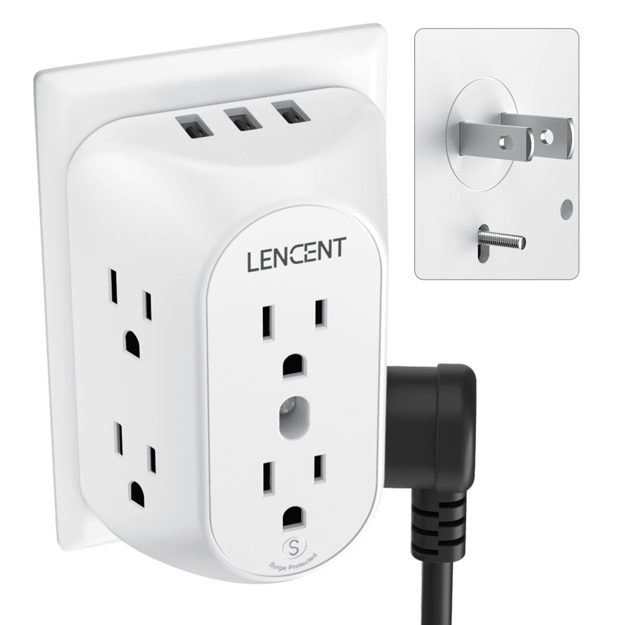 LENCENT 2 Prong Power Strip: 3 USB, Grounding Outlet Adapter, Surge ...