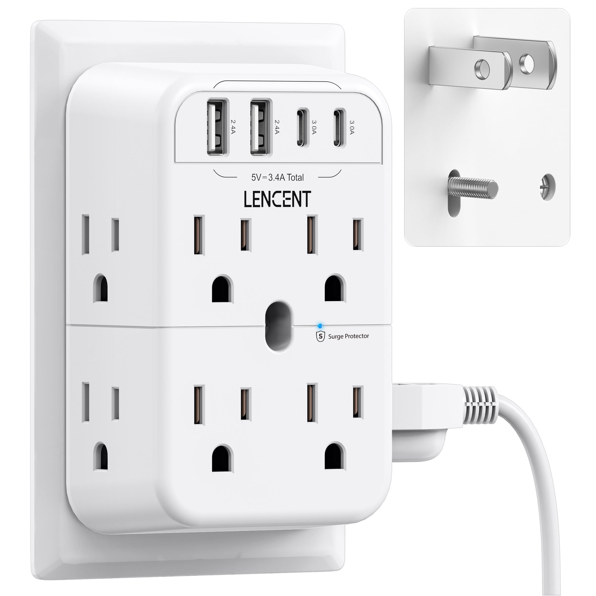 LENCENT Mutli Plug Outlet Extender,2 to 3 Prong Plug Wall Outlet ...