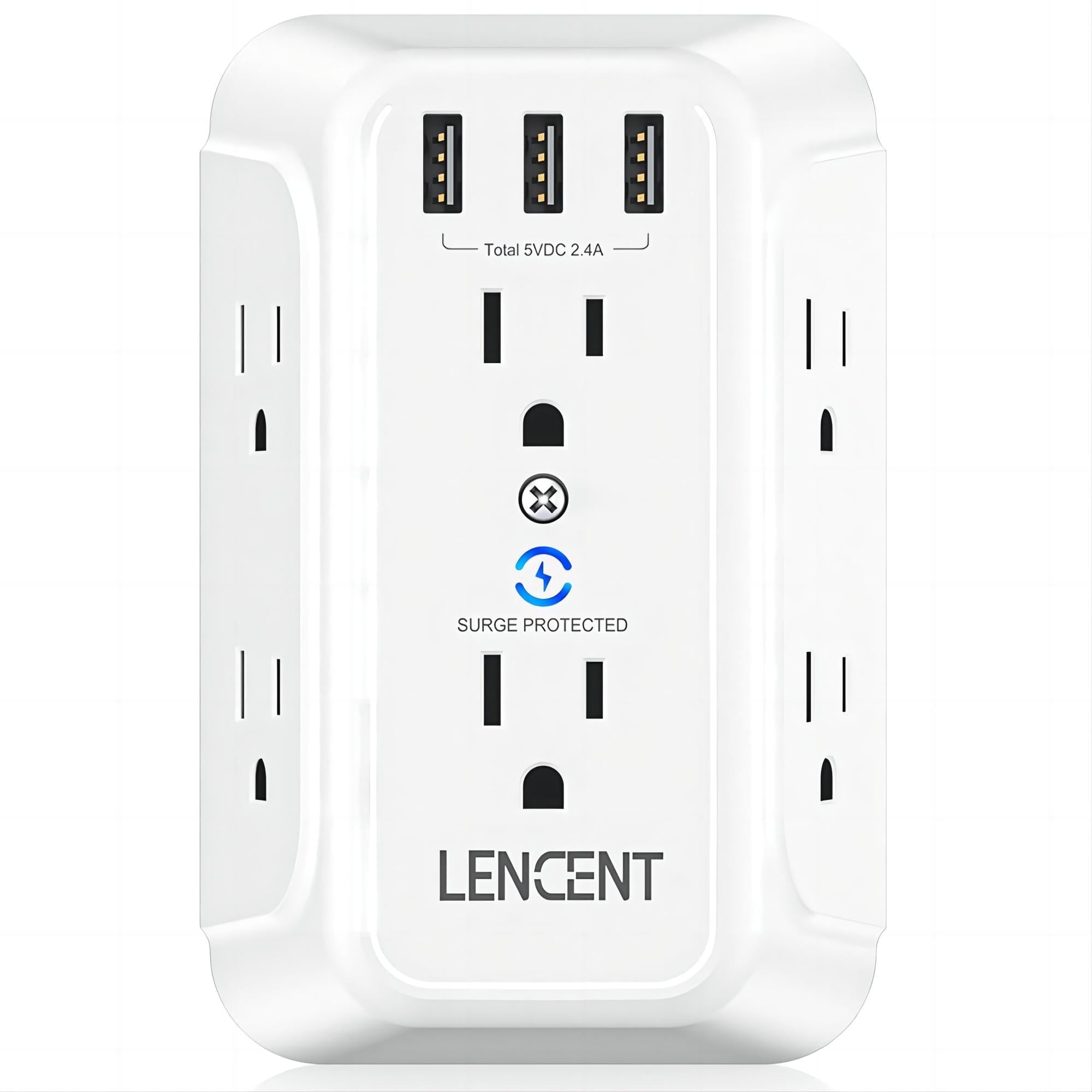 LENCENT Wall Outlet Extender with 6 AC Ports USB Charger Surge ...