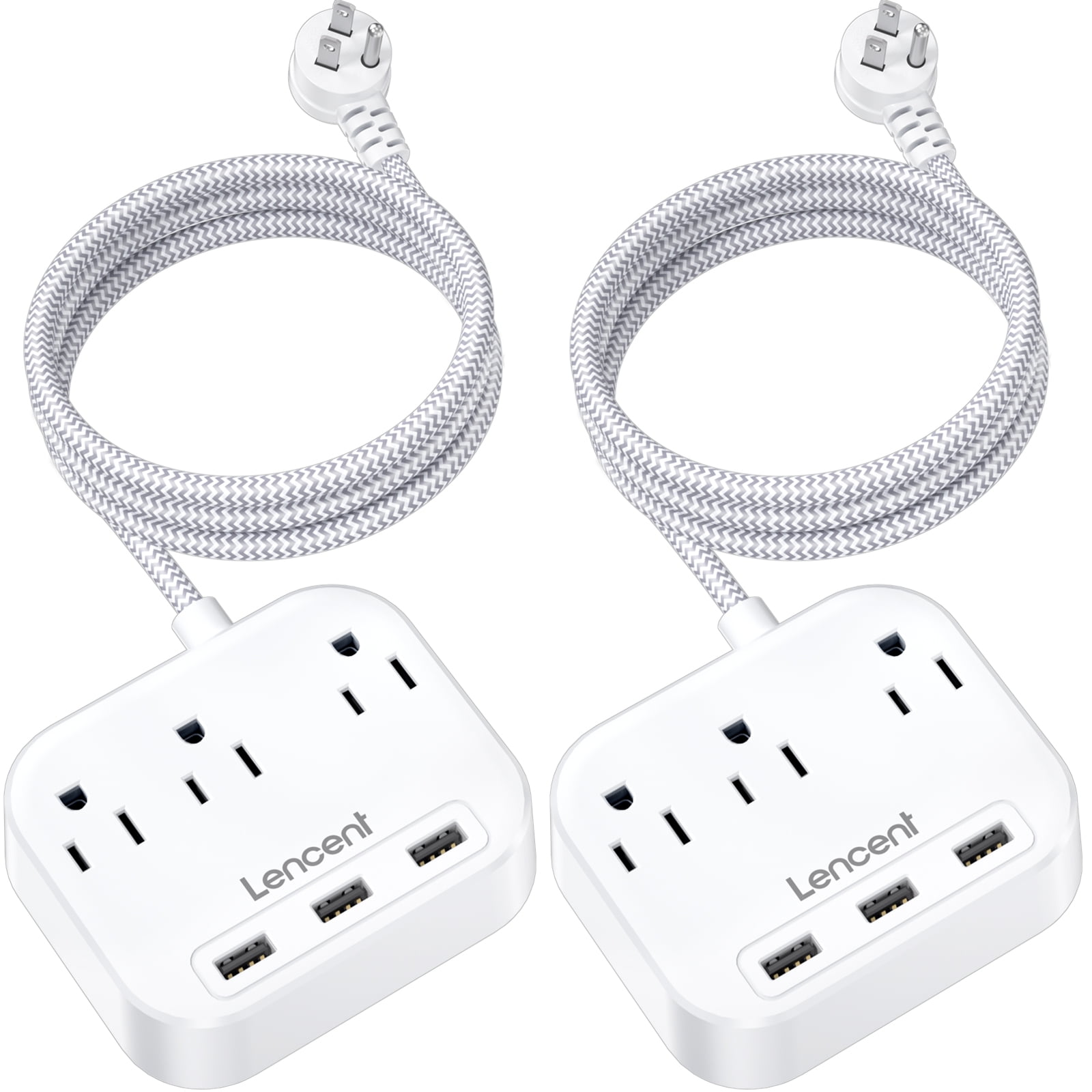 LENCENT Multi Plug Power Strip with 3 Outlets, 3 USB Ports, Long 6.6ft ...