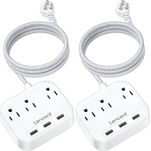 LENCENT Multi Plug Power Strip with 3 Outlets, 3 USB Ports, Long 6.6ft ...