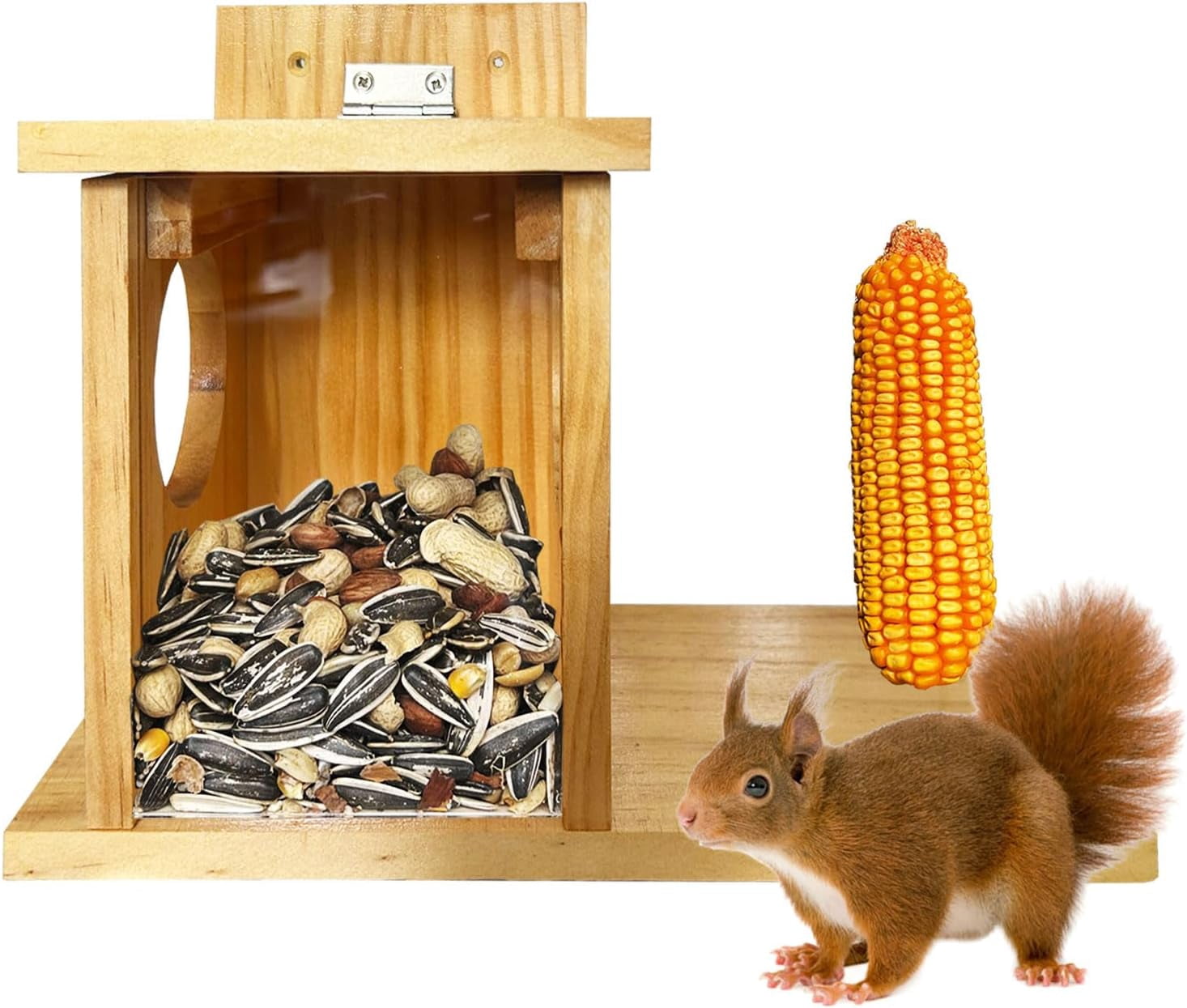 LENEDI Wooden Squirrel Feeder for Outside, Durable Chipmunk House Box ...