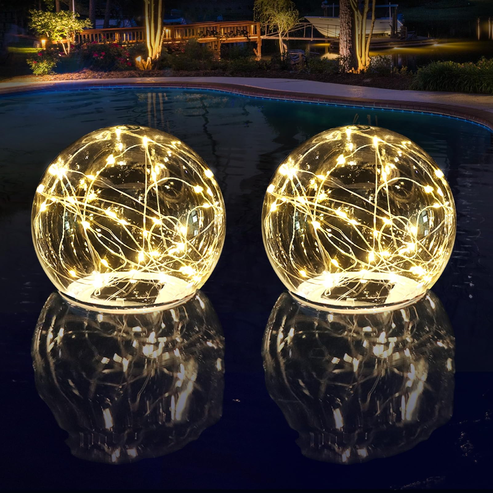 LENONE Floating Pool Lights Solar Powered, 6.5 Inch Warm White Light Up ...