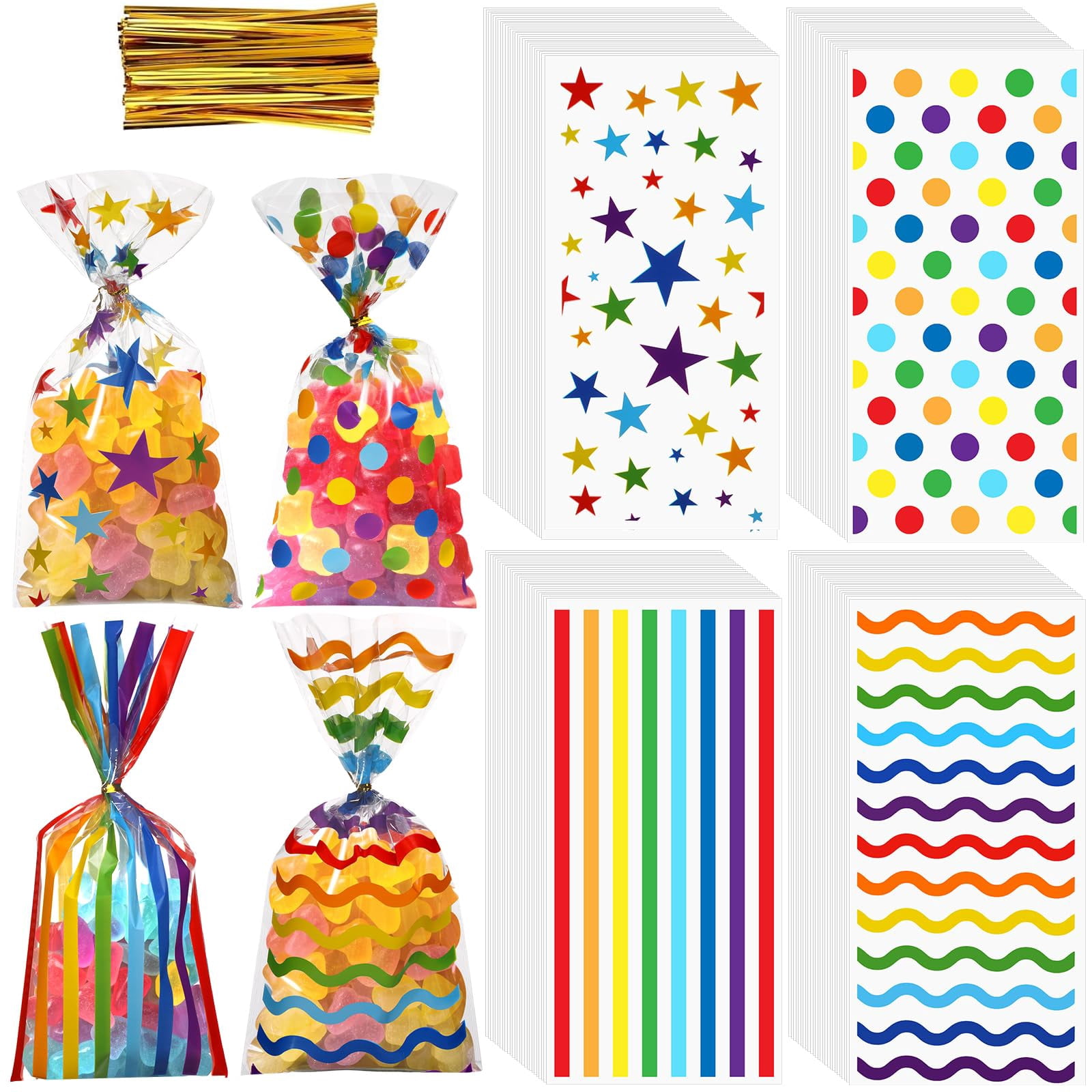 LENSARKU 100pcs Treat Cellophane MSF2 Bags, Rainbow Small Gift with ...