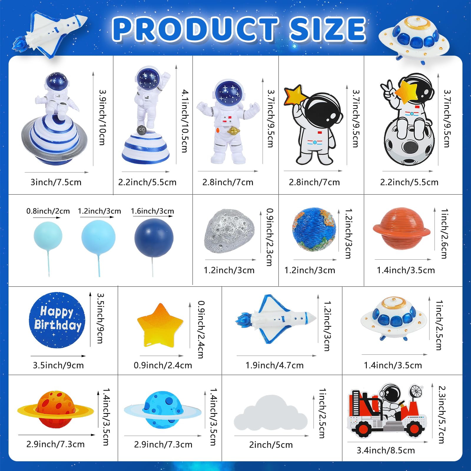 LENSARKU 26 PCS AJH3 Space Cake Topper, Astronaut Cake Toppers, Outer ...