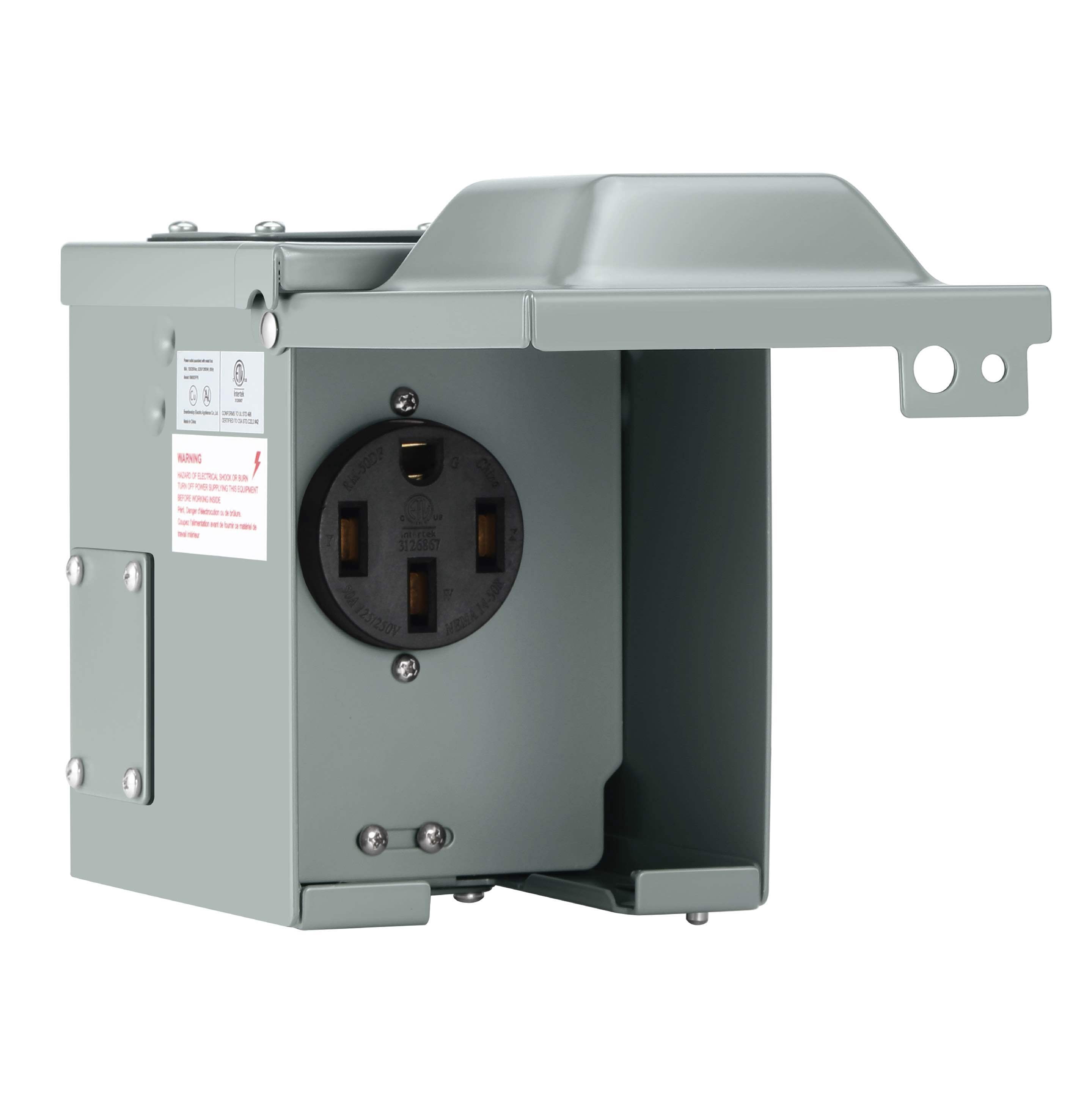 LENZ 50 Amp 125/250V NEMA 14-50 Power Outlet Box, Outdoor Weatherproof ...
