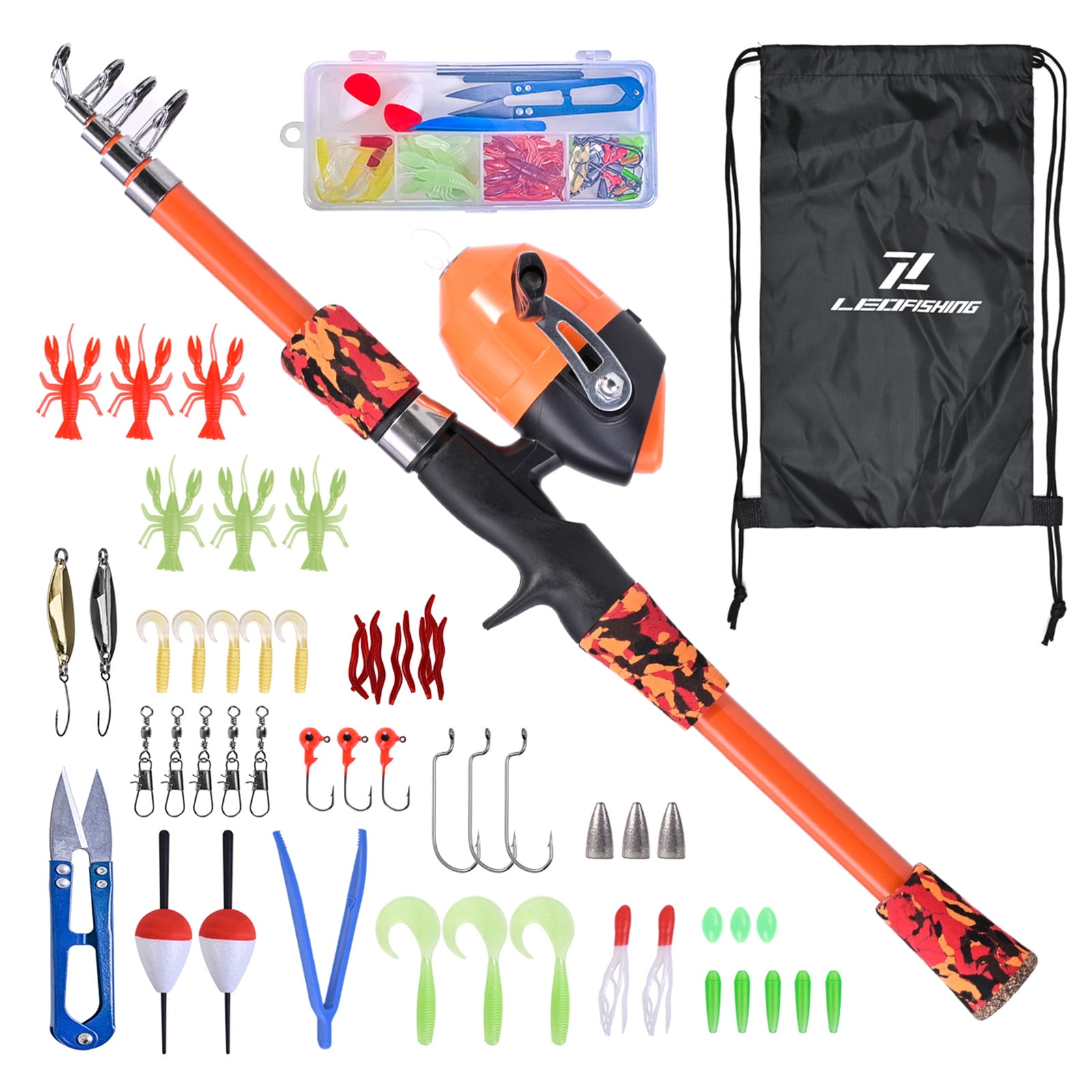 LEO FISHING Kids Fishing Pole, Telescopic 5.4ft Fishing Rod and Reel ...