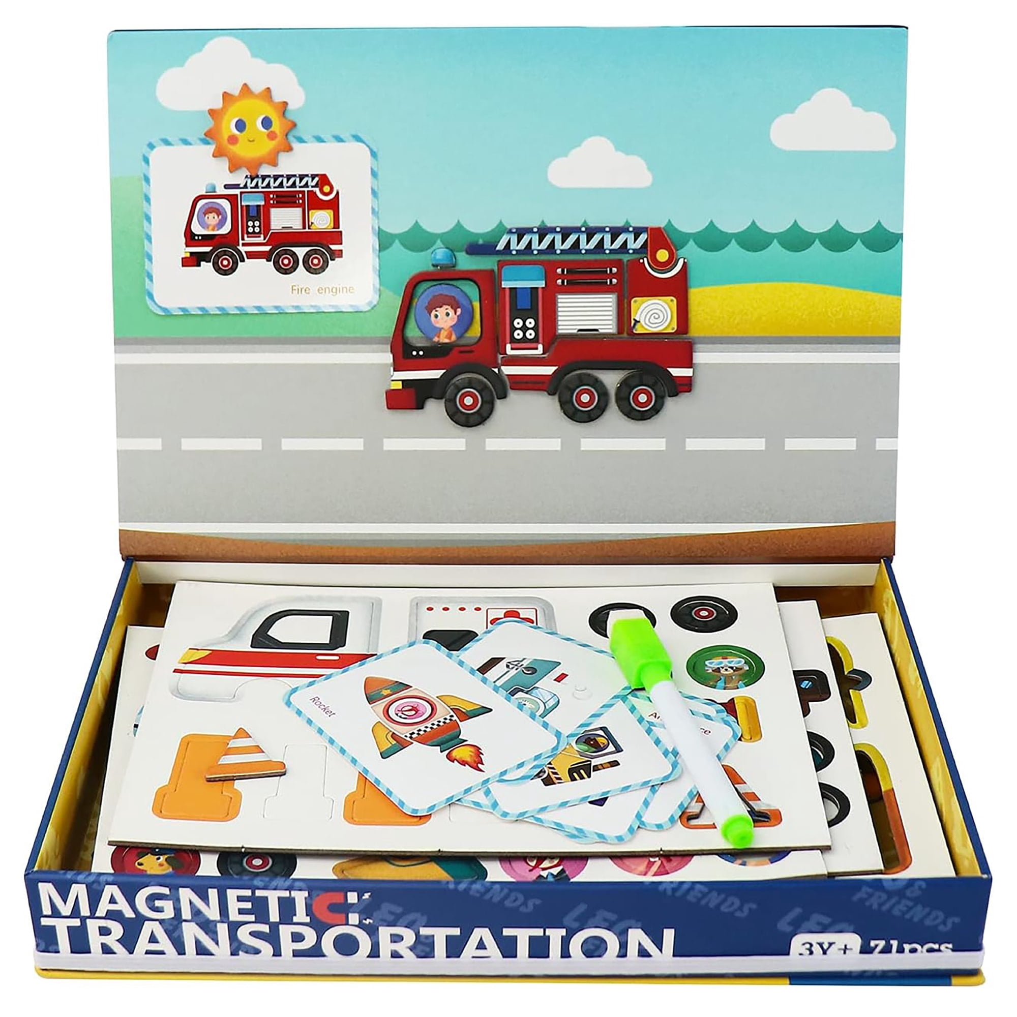 LEO & FRIENDS: Magnetic Transportation Playset - 71-Piece Set - Magnet ...