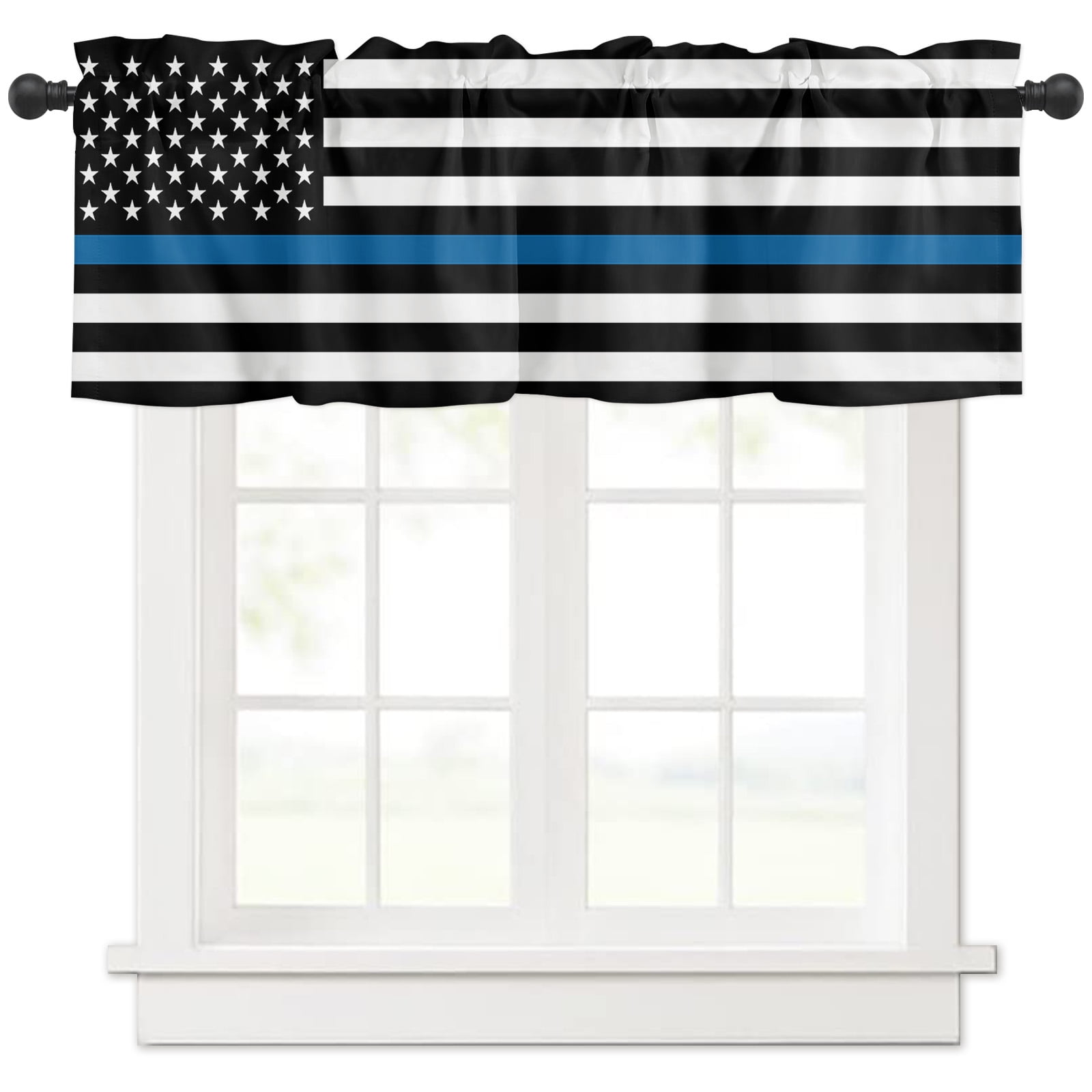 LEOKOTI Valances for Windows, Blue White American Police Flag Light ...