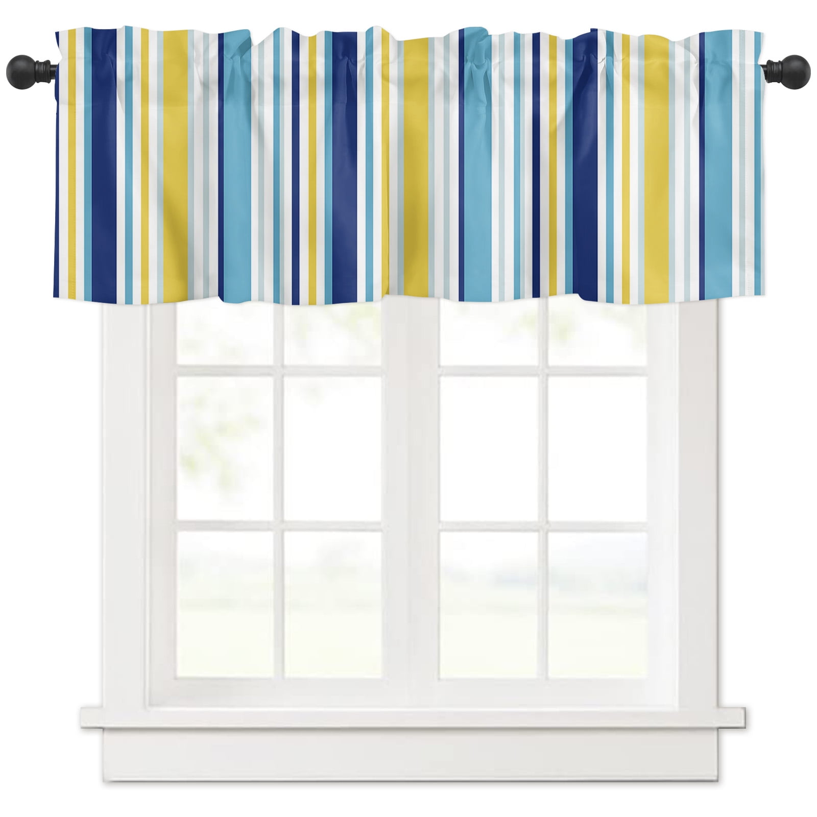 LEOKOTI Valances for Windows, Blue Yellow Striped Light Filtering ...