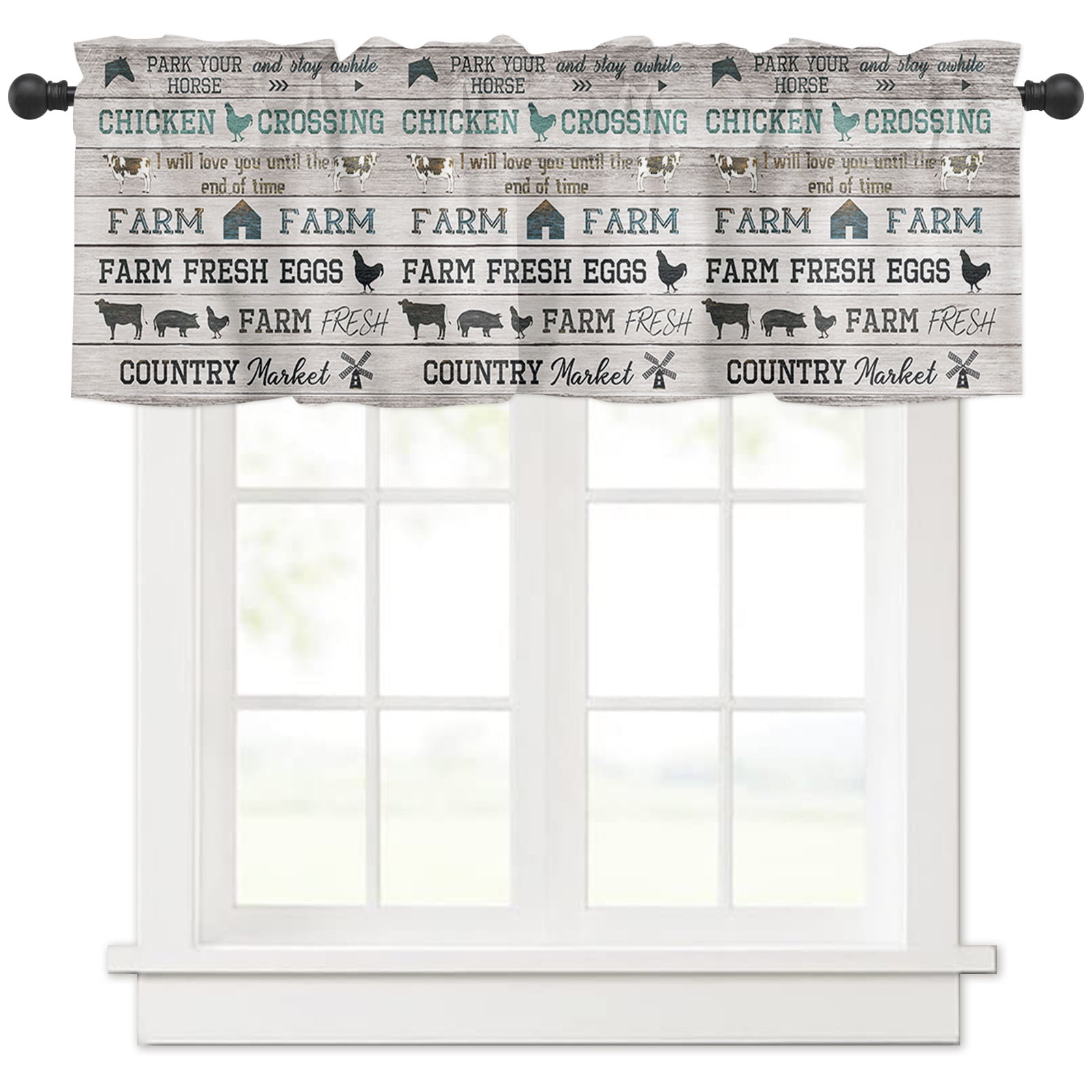 LEOKOTI Valances for Windows, Farmhouse Animals Light Filtering Window ...