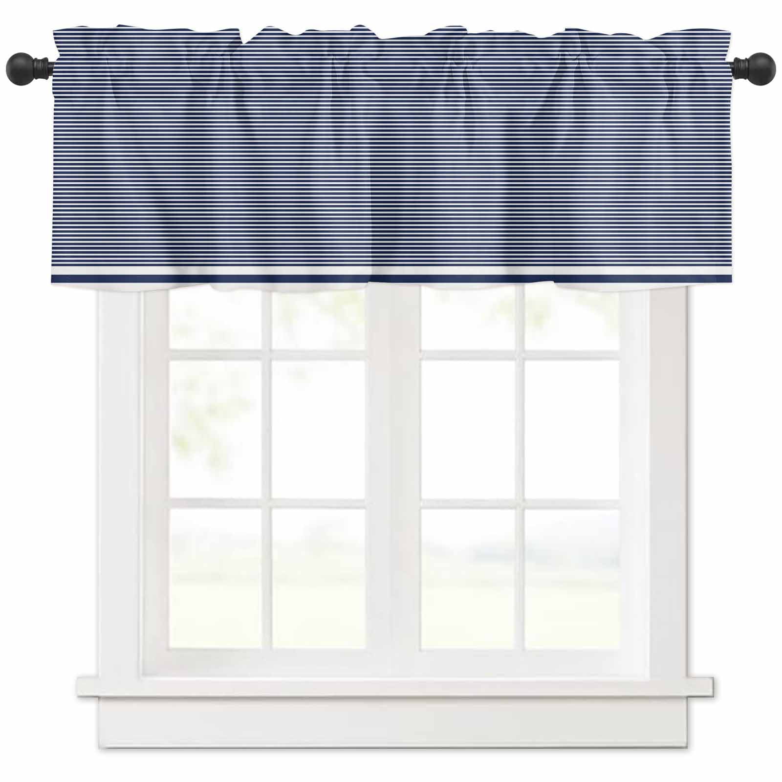 LEOKOTI Valances for Windows, Farmhouse Navy Blue White Striped Light ...