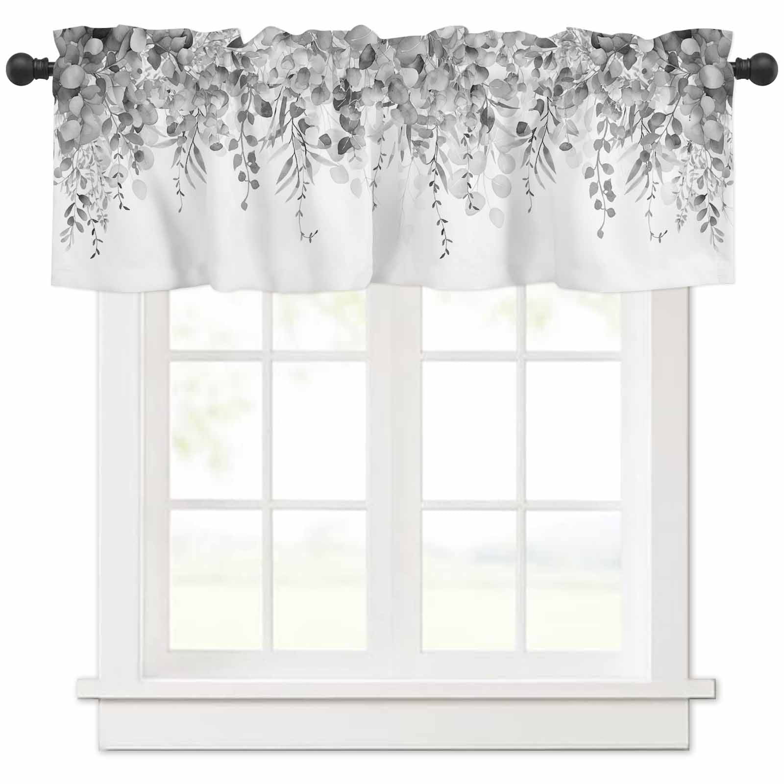 LEOKOTI Valances for Windows, Grey Botanical Light Filtering Window ...