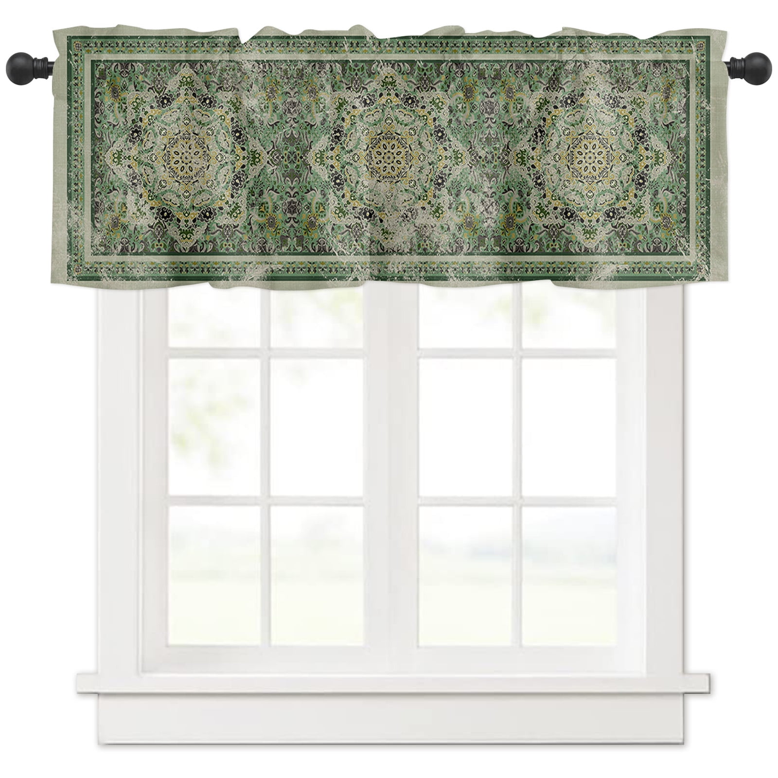 LEOKOTI Valances for Windows, Retro Green Floral, Light Filtering ...