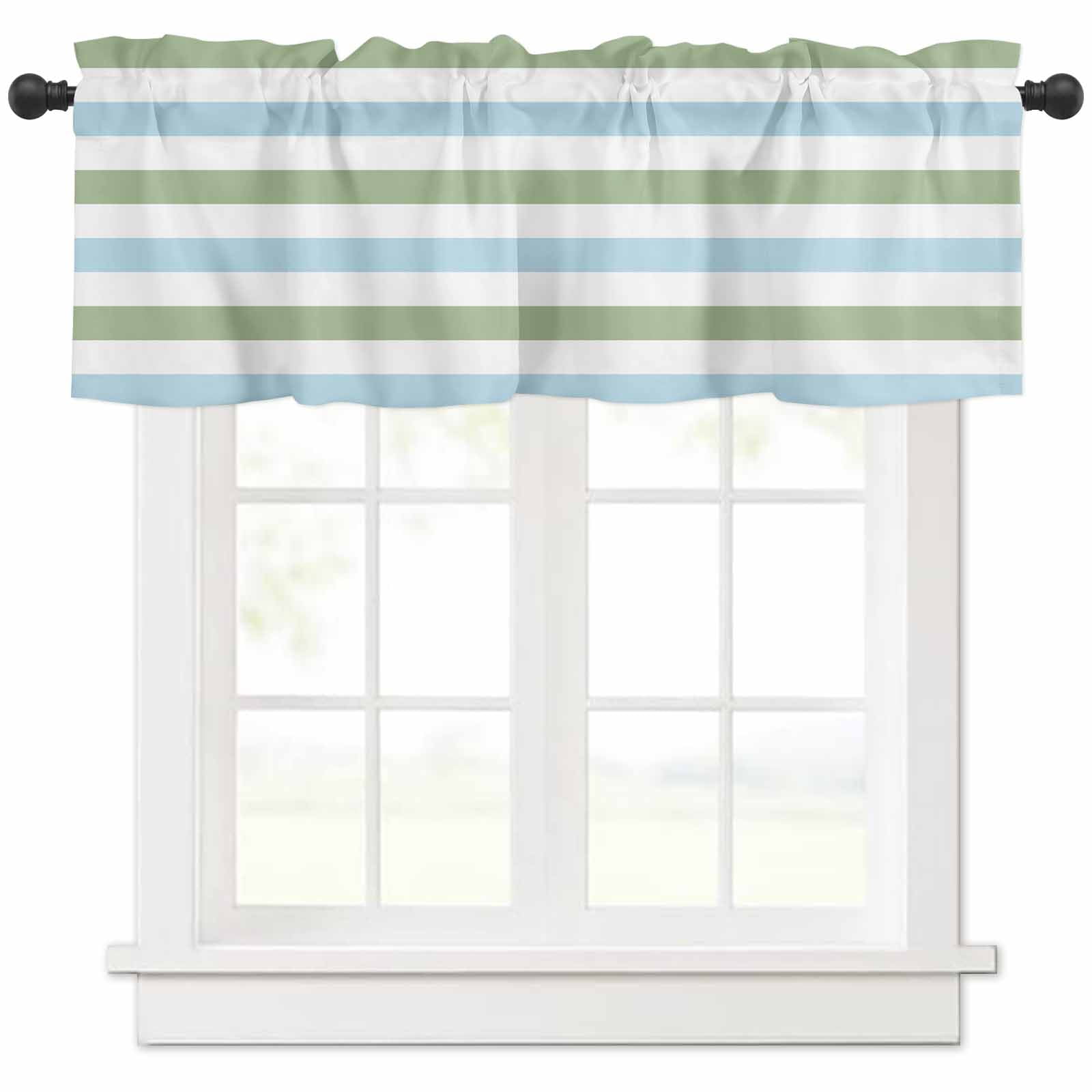 LEOKOTI Valances for Windows, Sage Green Blue Striped Light Filtering ...