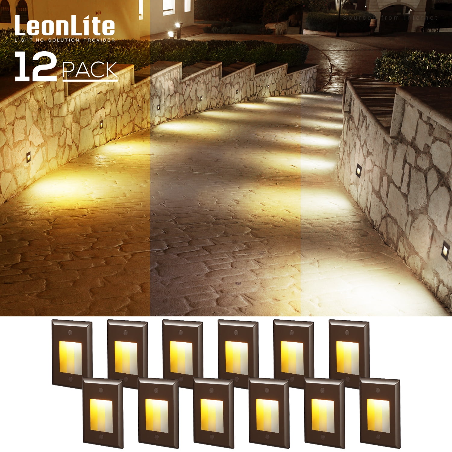 LEONLITE 12 Pack 3CCT 120V-277V Dimmable LED Step Lights, Vertical Zinc ...