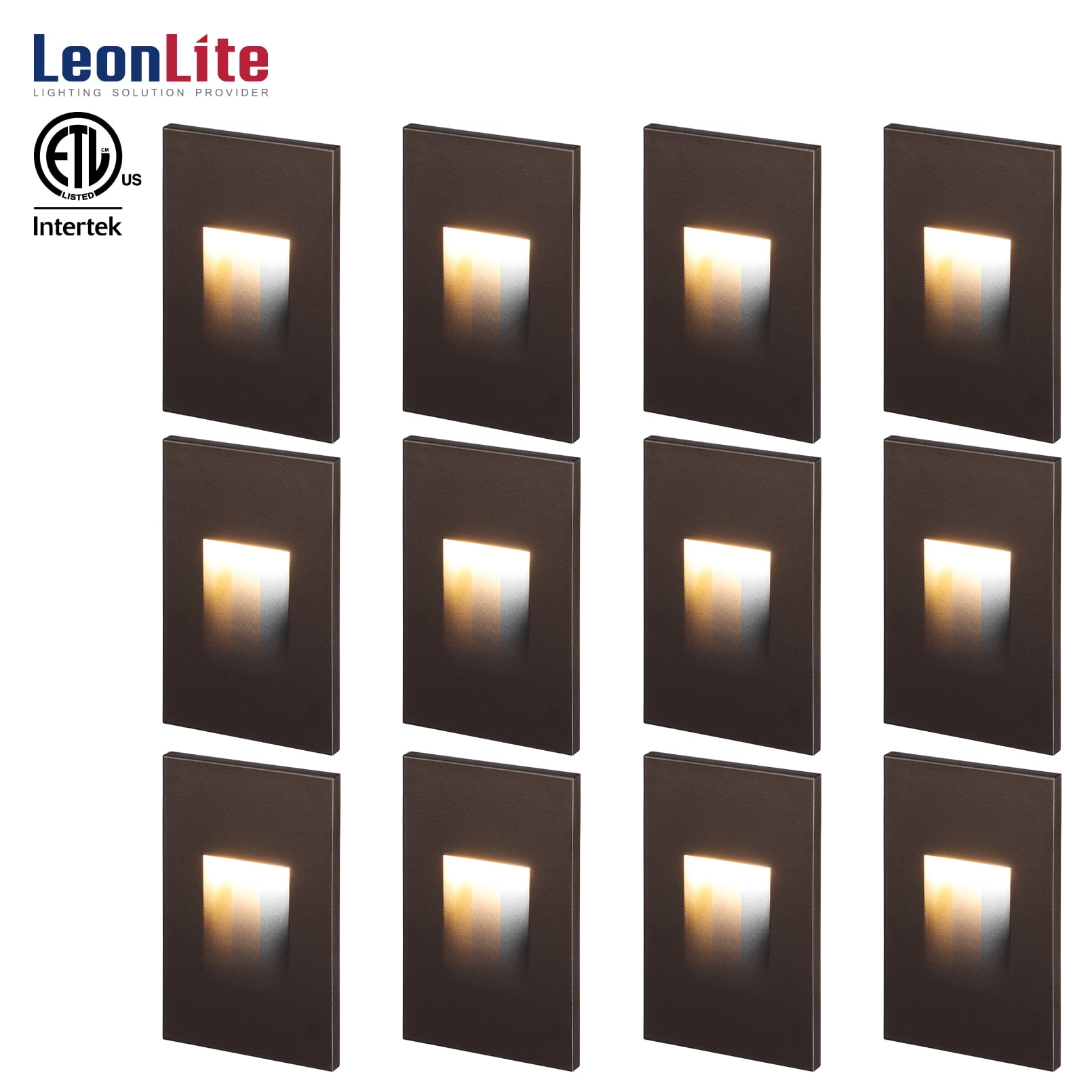 LEONLITE 12 Pack 3CCT LED Step Lights, 120V Dimmable Stair Lights ...