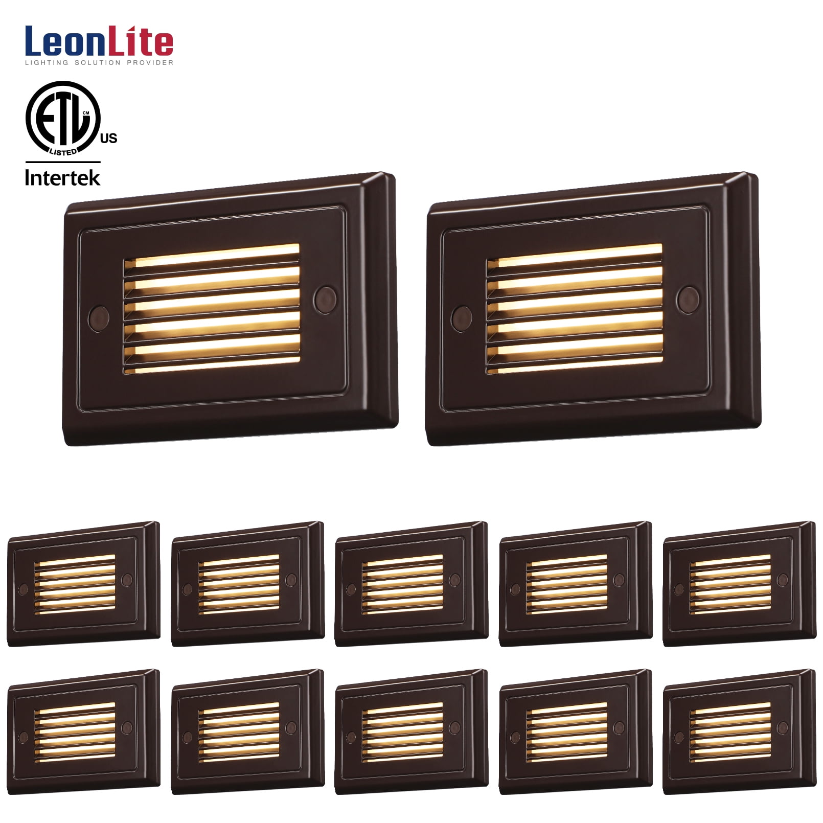 LEONLITE 12-Pack Dimmable LED Step Lights, Indoor & Outdoor Stair Light ...