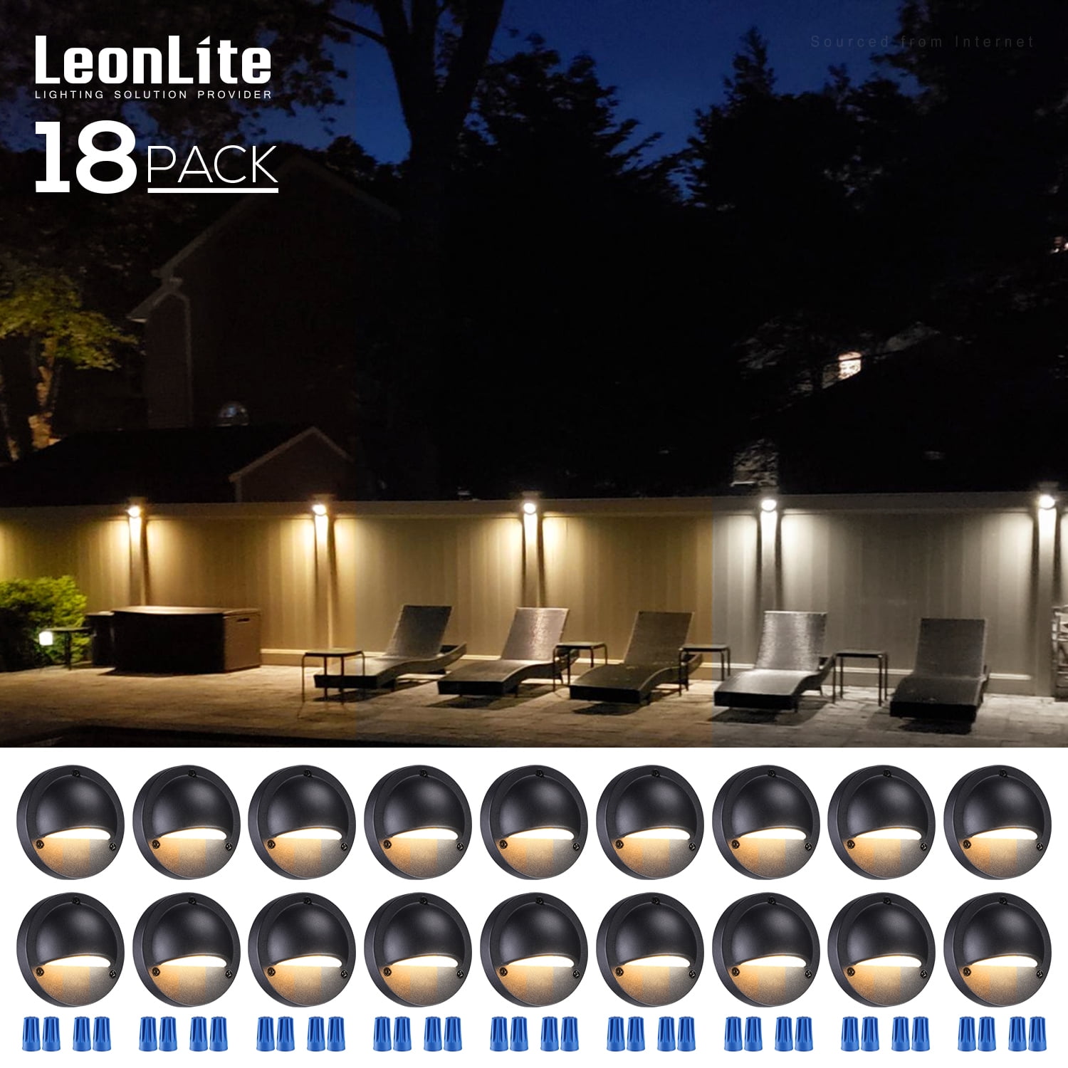LEONLITE 18 Pack 3CCT LED Stair Light, 2700K/3000K/4000K Selectable ...