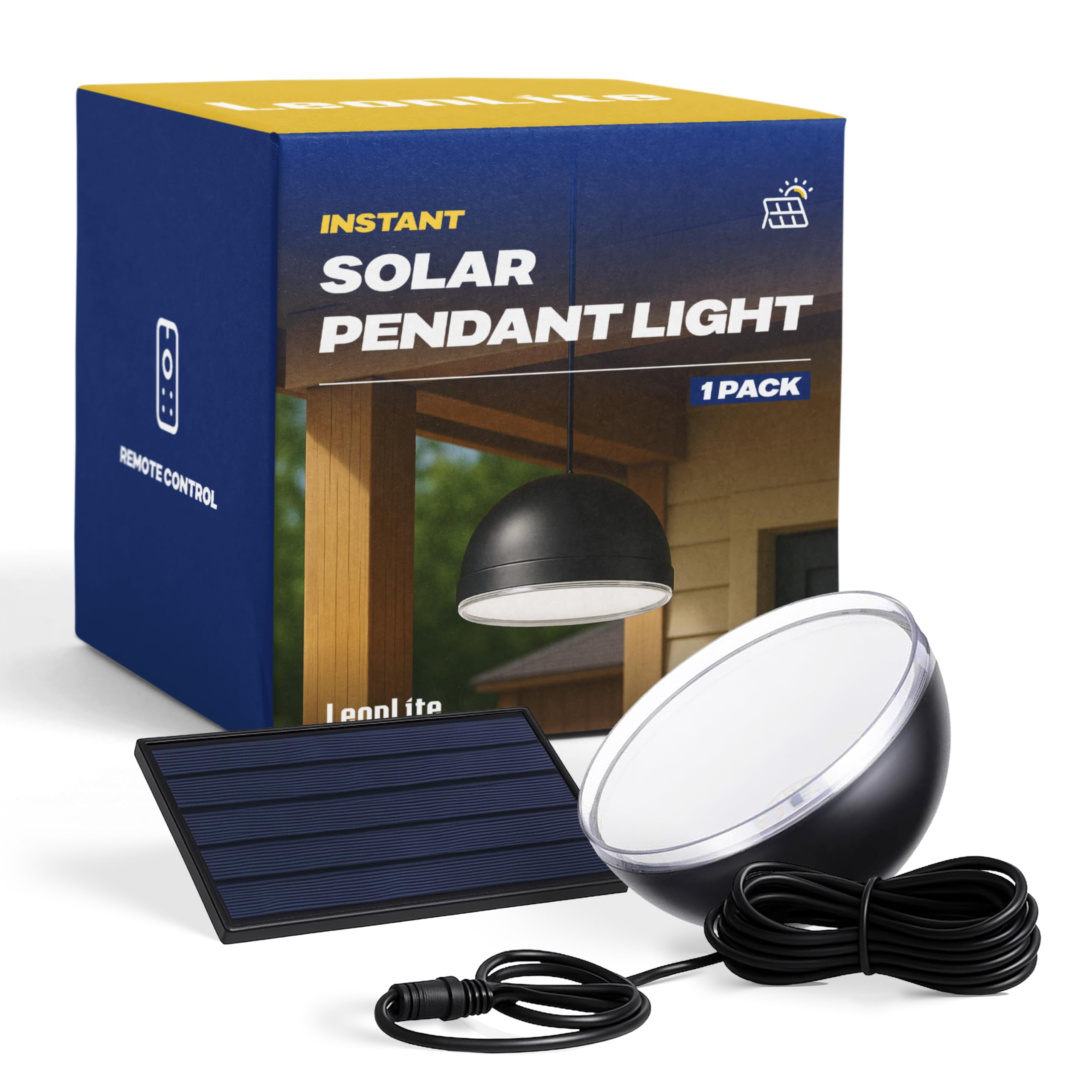 LEONLITE 3CCT Solar Powered Pendant Light, 50%/100% Dimmable, Auto Dusk ...