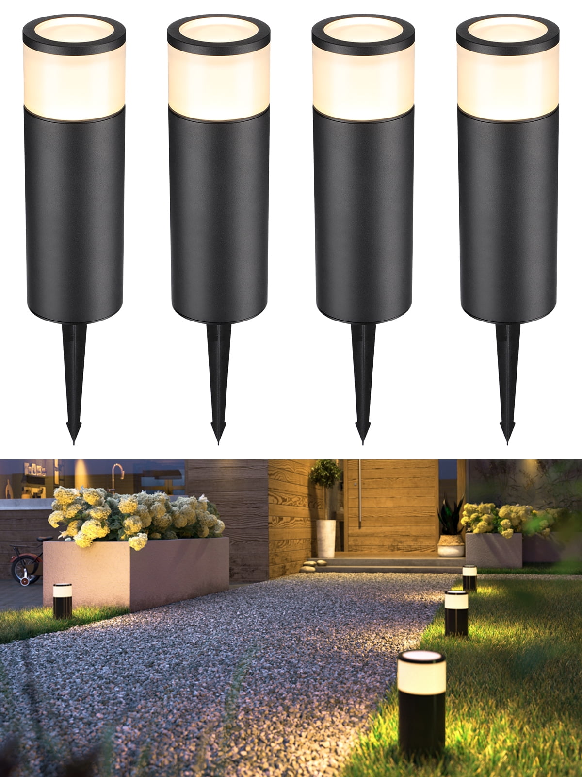 LEONLITE 4 Pack 5W LED Landscape Light, Low Voltage LED Pathway Lights ...