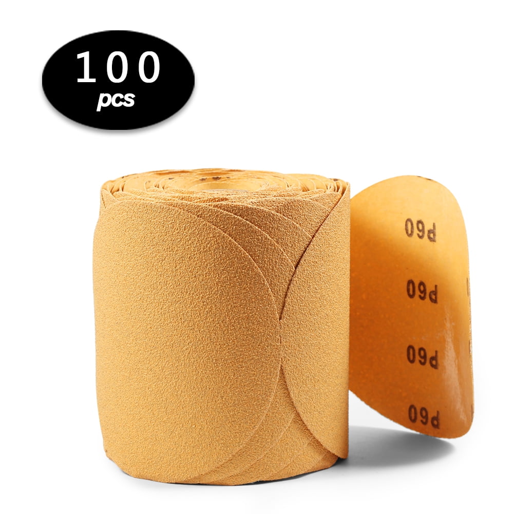 LEONTOOL 100 Pcs Discs On a Roll 5 Inches 60 Grit PSA Gold Adhesive ...
