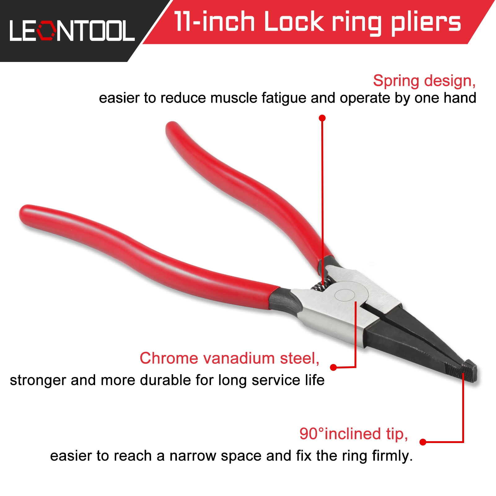 LEONTOOL 11-Inch Lock Ring Pliers Special Circlip Pliers Angle Tip ...