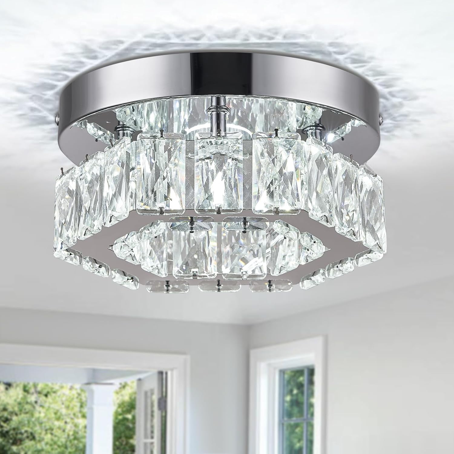 LEONTYNE Mini Modern Crystal Chandelier 7.9 inch Hexagon Crystal ...