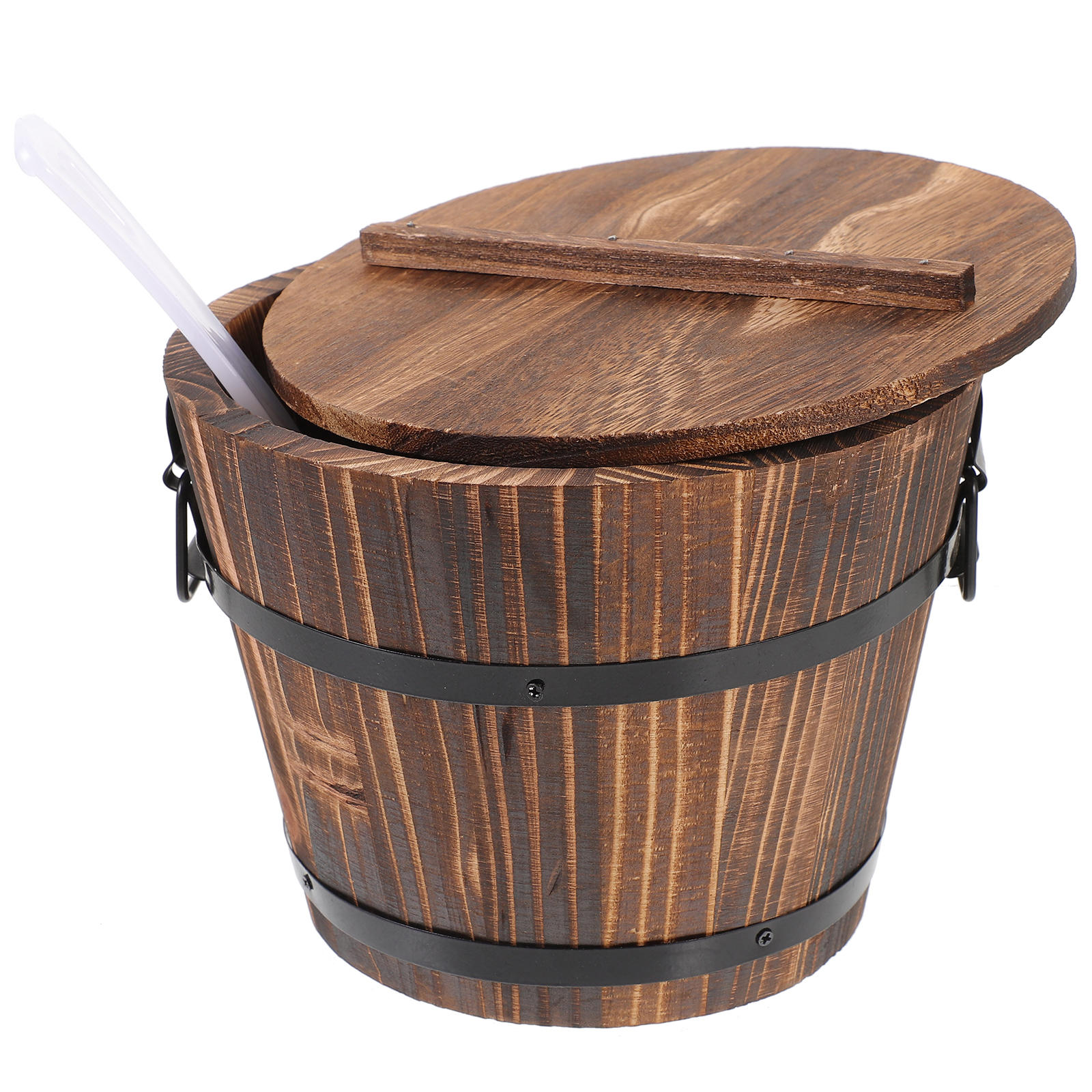 LEORX 1 Set Kitchen Utility Storage Bucket with Lid Brown Wood for ...