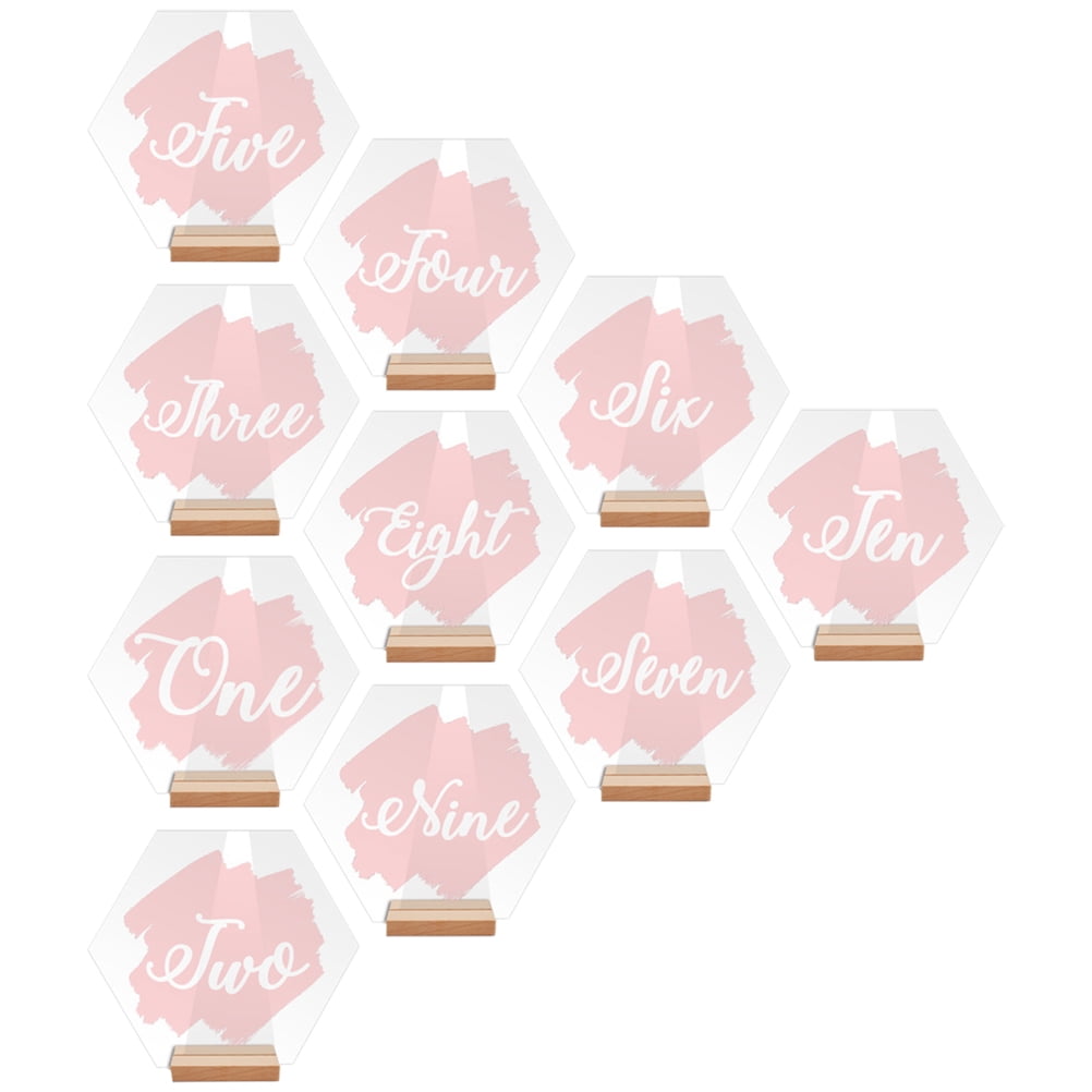 LEORX 10Pcs Wedding Table Signs Pink Wood Hexagonal for Reception and ...