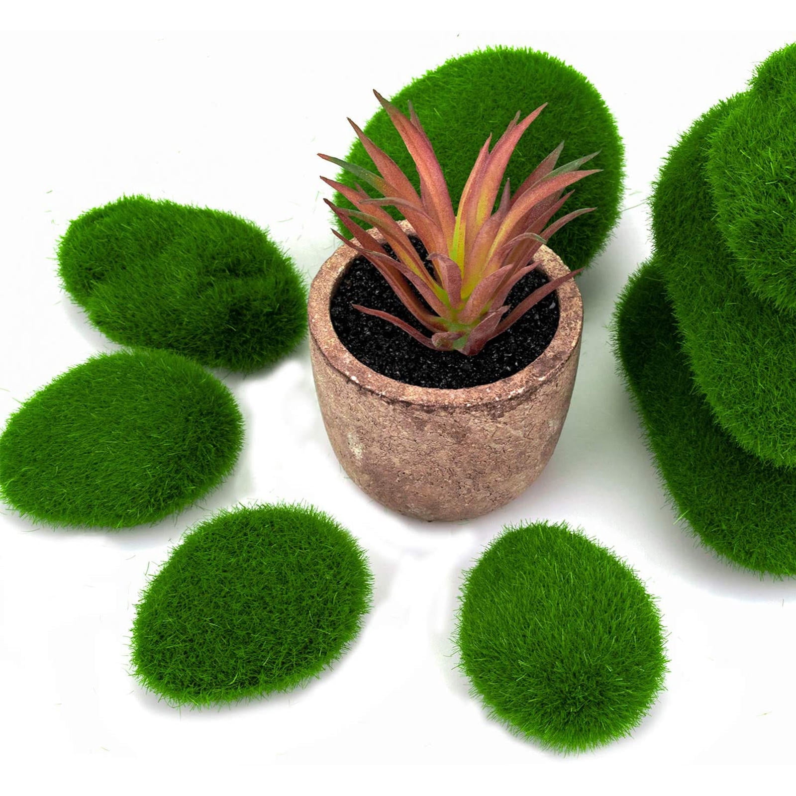 LEORX 13Pcs Faux Boulders for Landscaping Artificial Moss Rocks Green ...