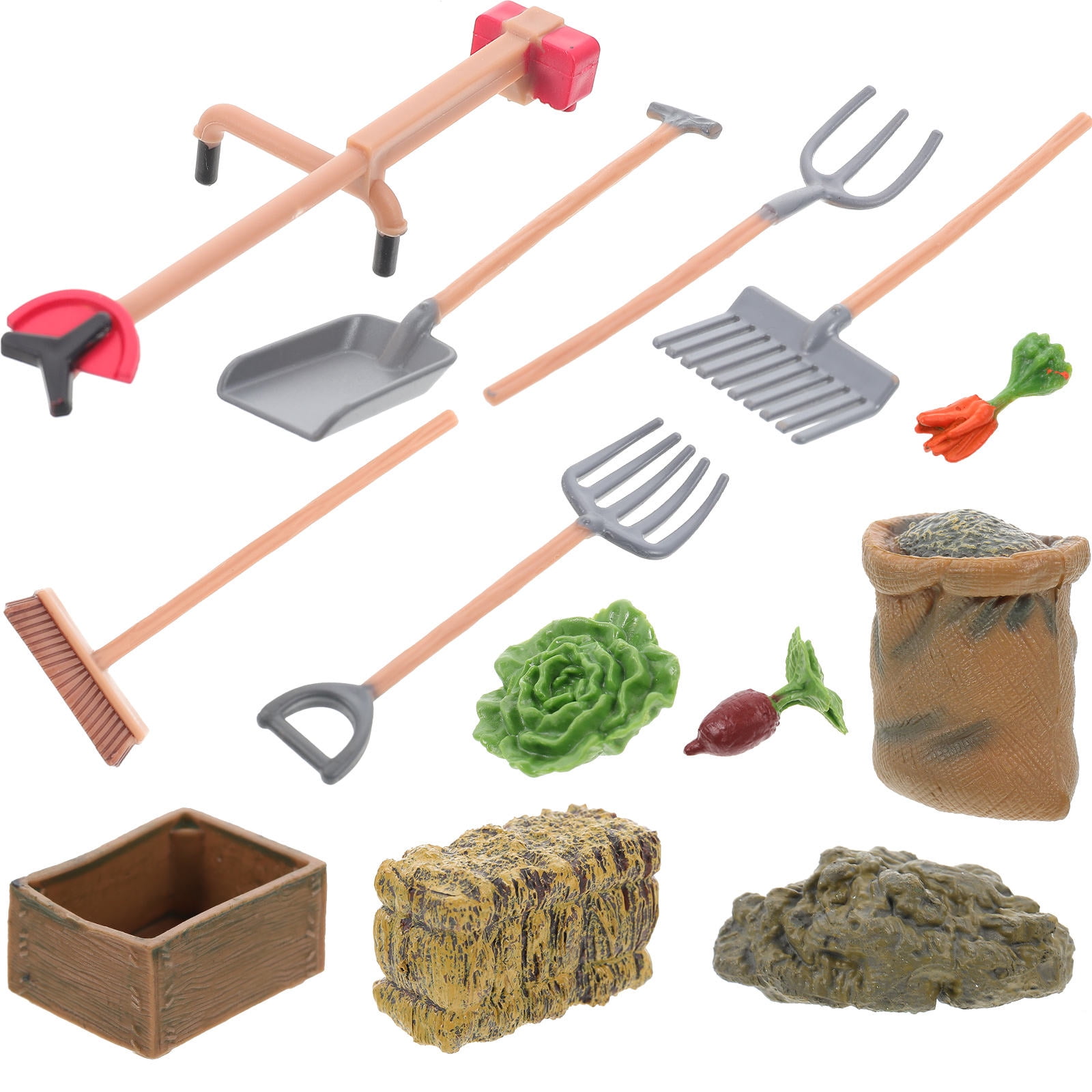 LEORX 13Pcs Miniature Farm Toy Set with Tools Implements Model ...
