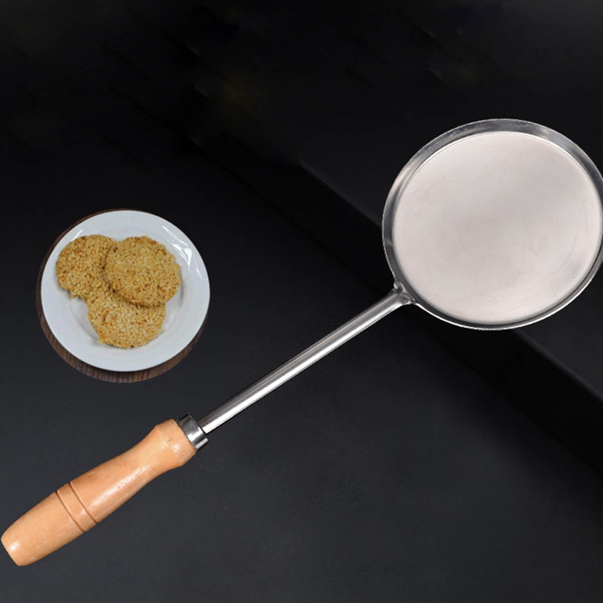 LEORX 1Pack Fryer Spoon Stainless Steel Kitchen Utensils with Wooden ...