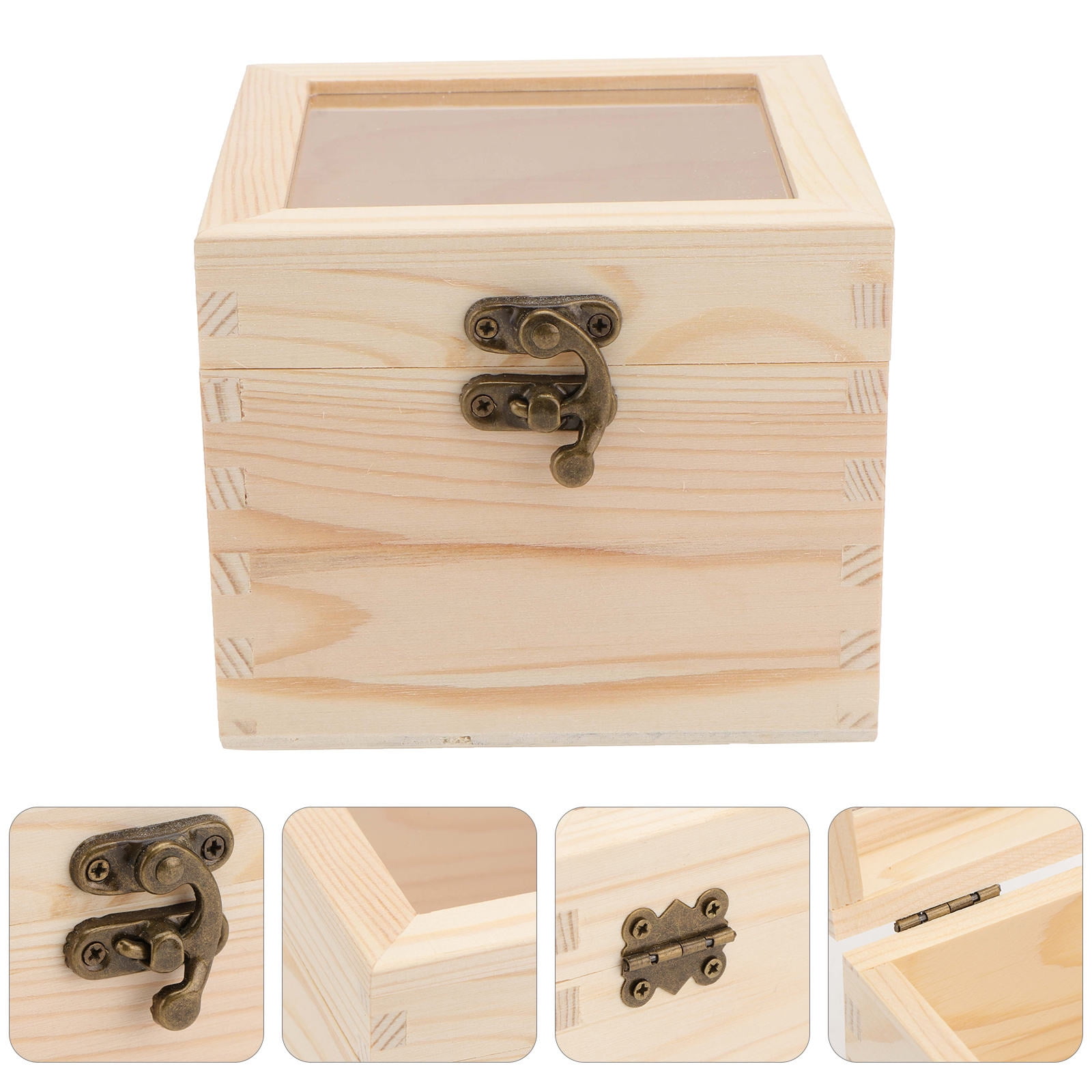LEORX 1Pcs Immortalized Flower Storage Box 12x12x8.20cm Khaki Wood with ...