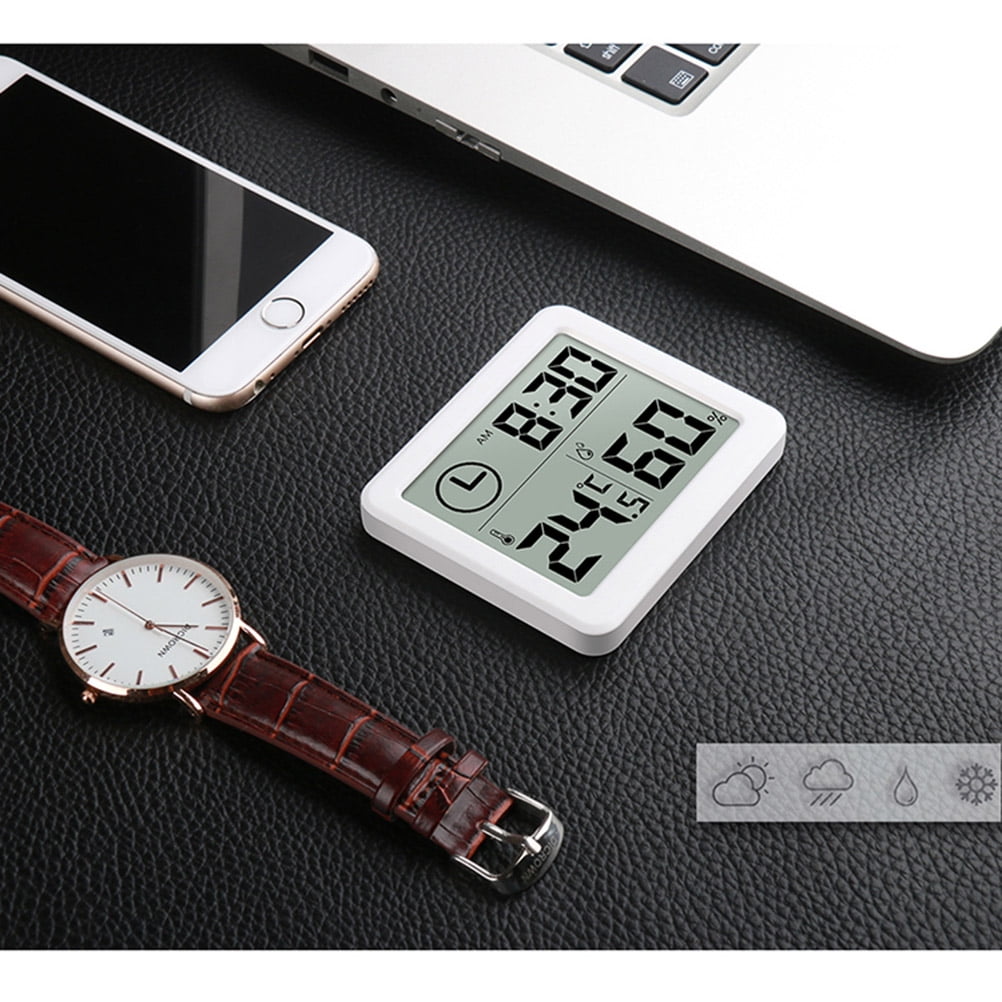 LEORX 1Pcs White Abs Ultra Thin Thermometer Hygrometer with Clock for ...