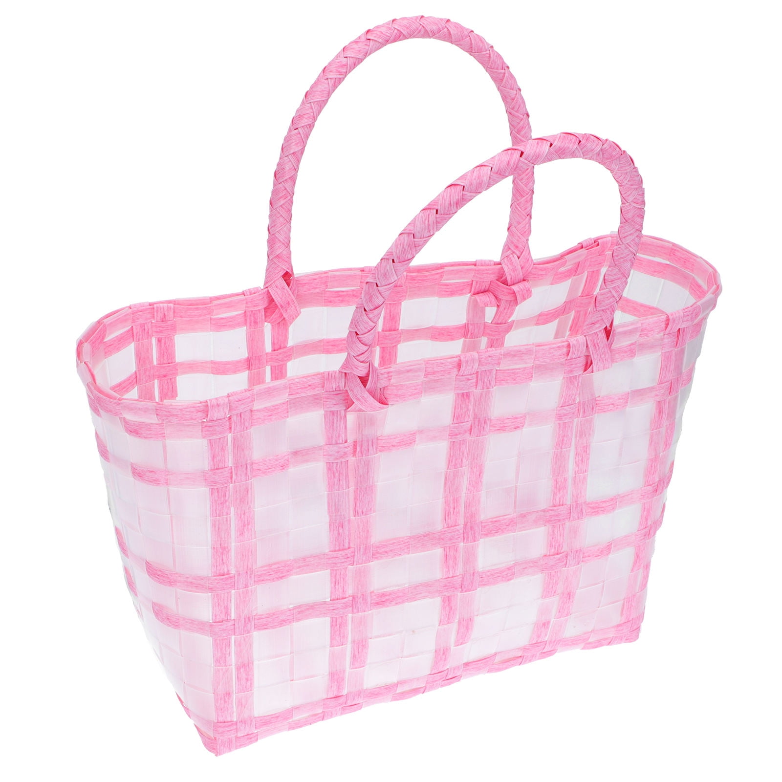 LEORX Pink Plastic Woven Beach Basket for Storage with Durable Design ...