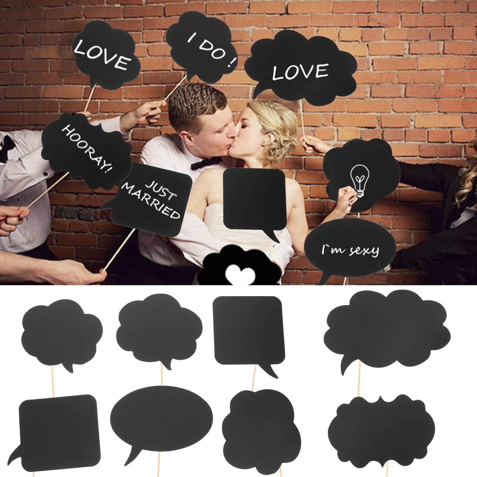 LEORX 20 Pcs Blank Chalkboard Photo Booth Prop Signs Selfie Black ...