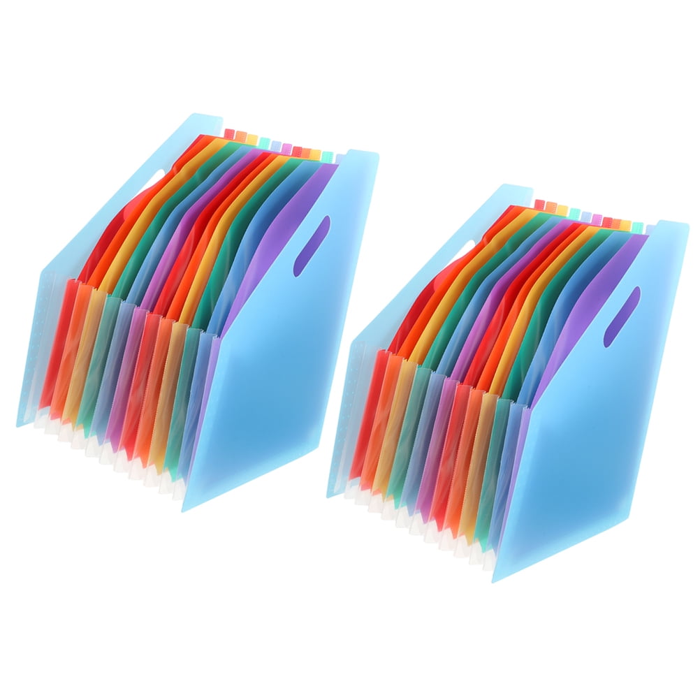 LEORX 2Pcs File Folder Accordion Organizer Blue Plastic Diagonal ...