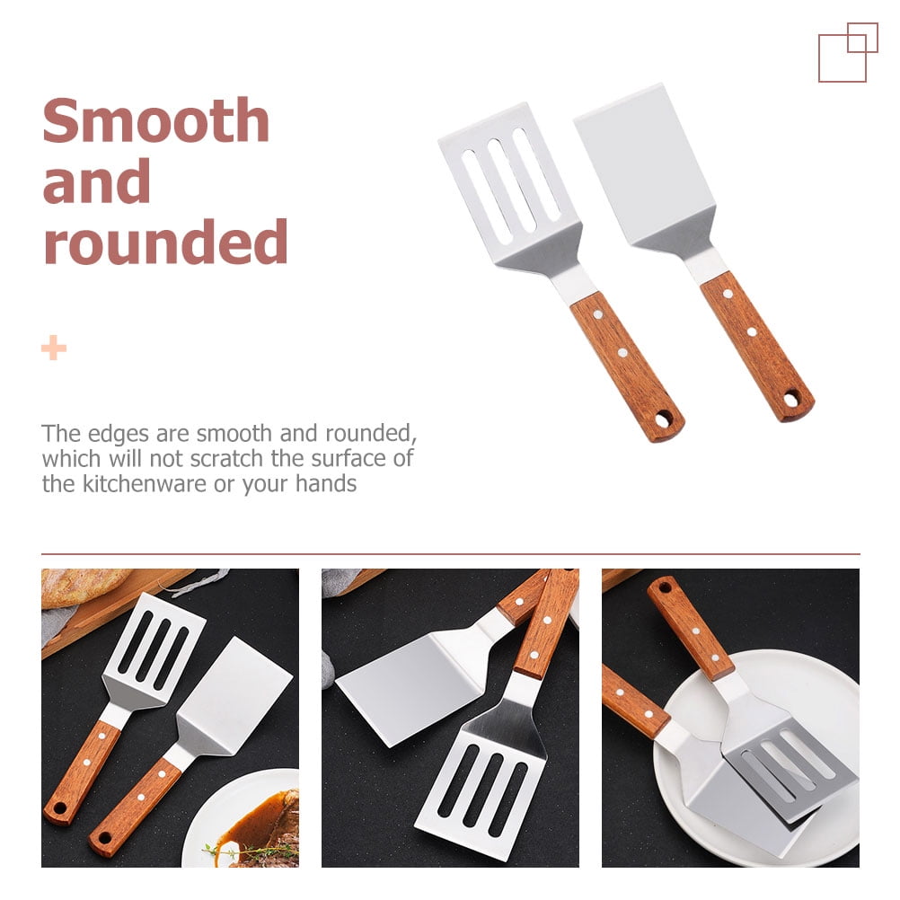 LEORX 2Pcs Steel Spatula Cooking Silver Frying Turner for Home Users ...
