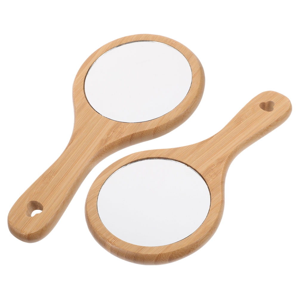 LEORX wooden small mirror handheld mirror with handle for cosmetic ...