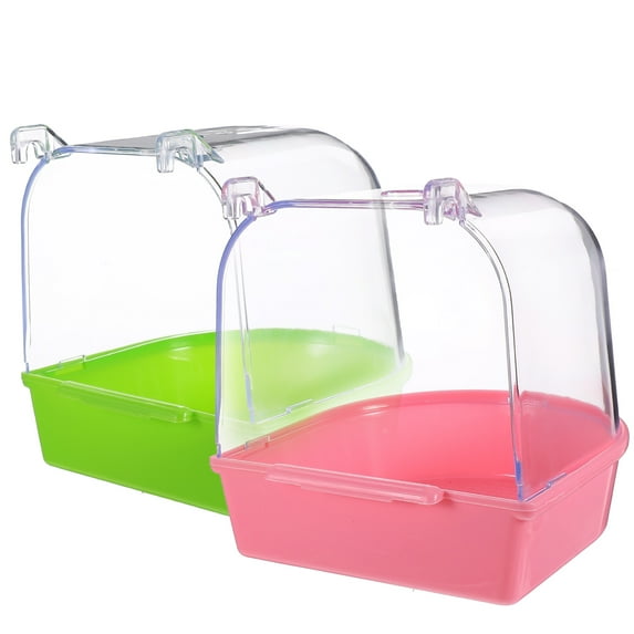 LEORX 2Set Pink Plastic Bird Shower Bowls Hanging Bird Bath Tub Easy Cleaning For Bird Owners ...