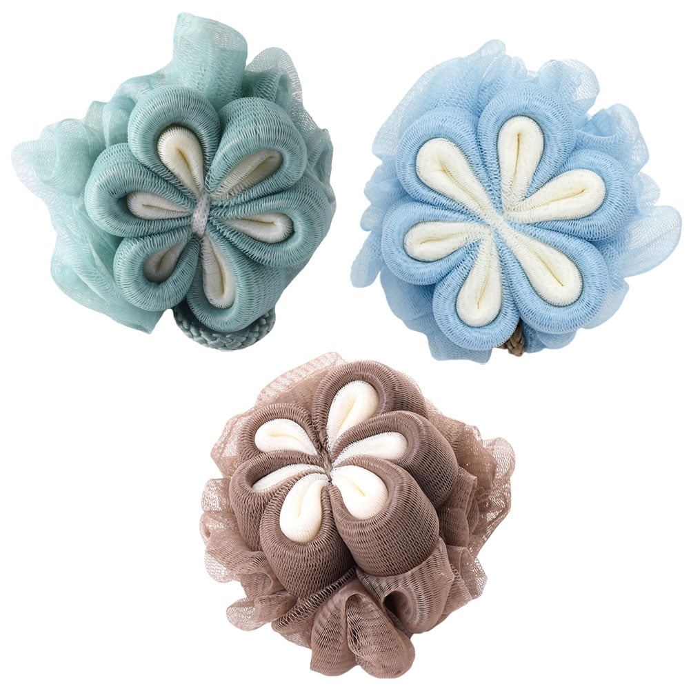 LEORX 3Pcs Bath Mesh Pouf Ball Skin Shower Balls Assorted Color Gentle ...