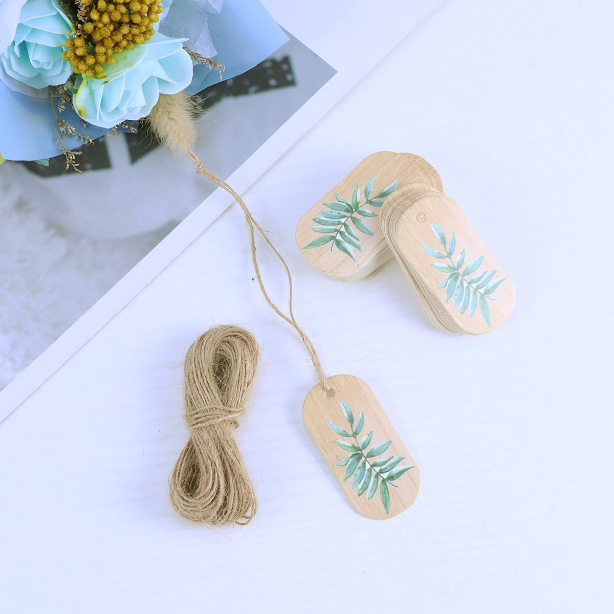LEORX 50pcs Beige Paper Gift Tags with Green Leaves Design for ...